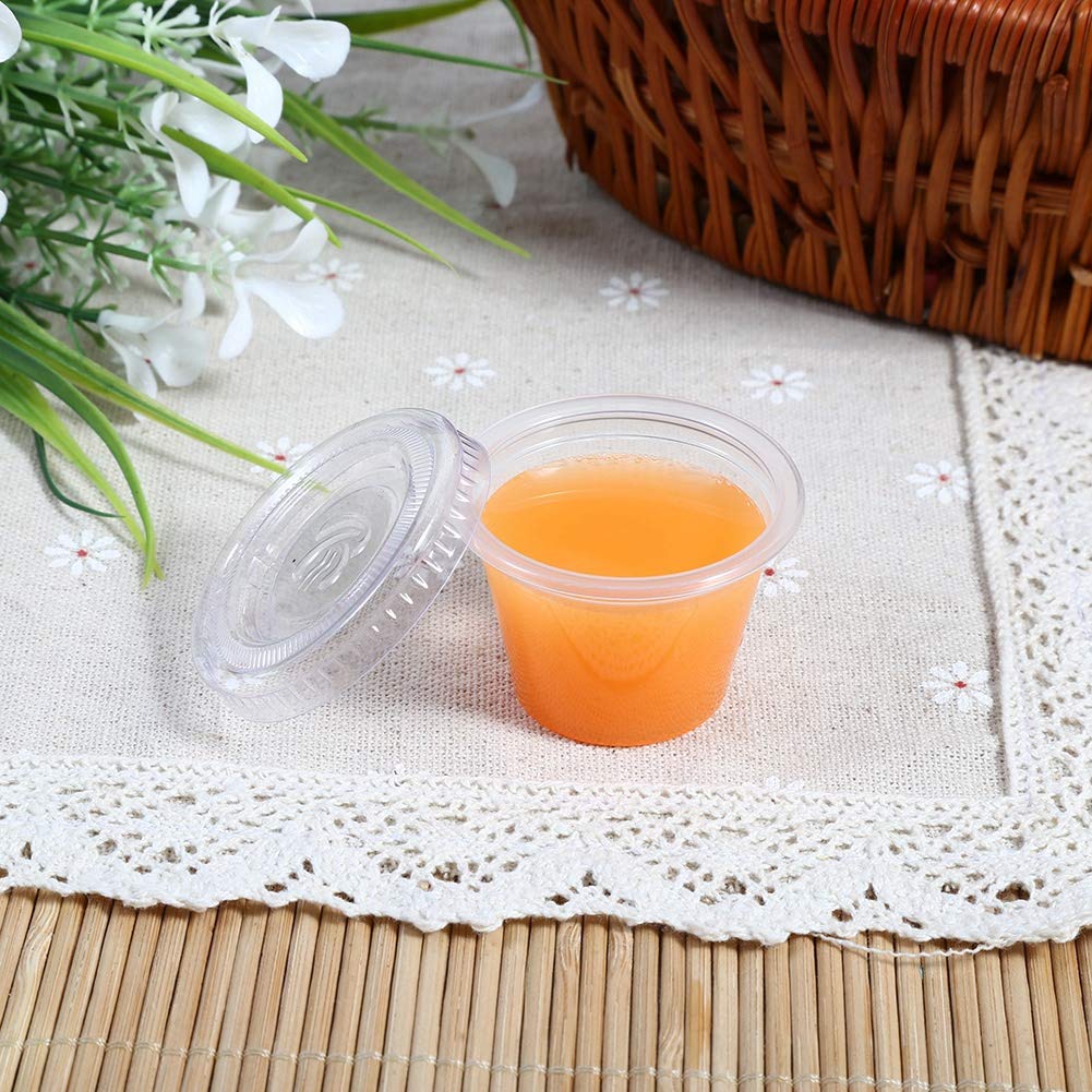 Akozon 3/4 Oz Storage Cups And Lids - Sauce Cup,Kitchen Plastic Chutney Cup Box Pot Container Lid 50Set(1oz)