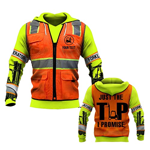 Personalized Forklift Orange and Neon Green 3D Print All Over Hoodie Pullover Pockets Long Sleeve Hoodie Sweatshirt for Men Boys
