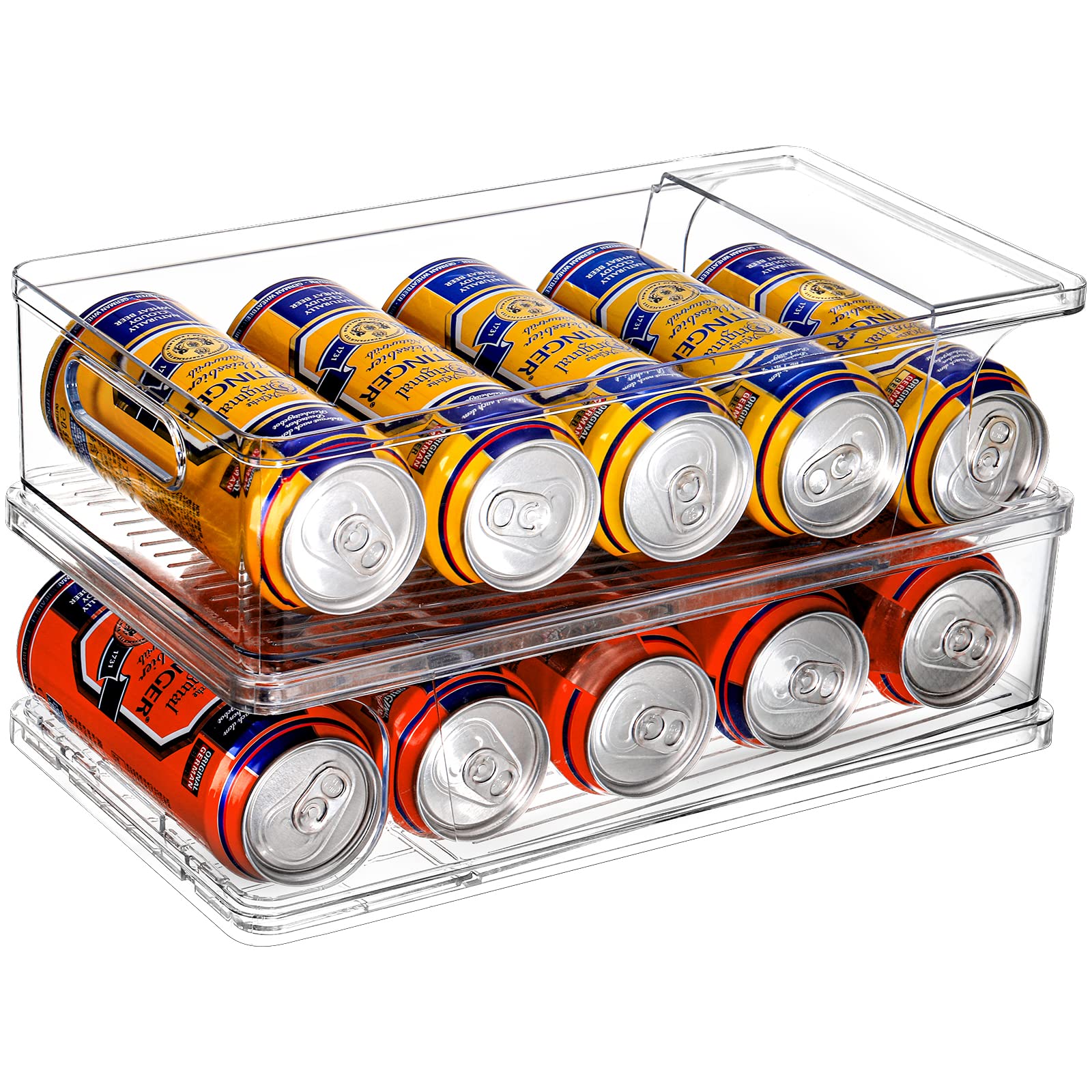 Jucoan 2 Pack Skinny Can Organizer for Refrigerator, Stackable 2-Layer Automatic Rolling Skinny Tall Cans Dispenser Soda Can Holder Storage Bin for Fridge, Kitchen Pantry, Countertops, Cabinets