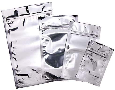 PackFreshUSA: Silver Metalized Stand Up Pouch Bags - Professional Flexible Packaging - Resealable - Seal-Top - Heat-Sealable - Hang Hole - Tear Notch - Large 6 x 9.5 x 3.5 in. - 100 Pack