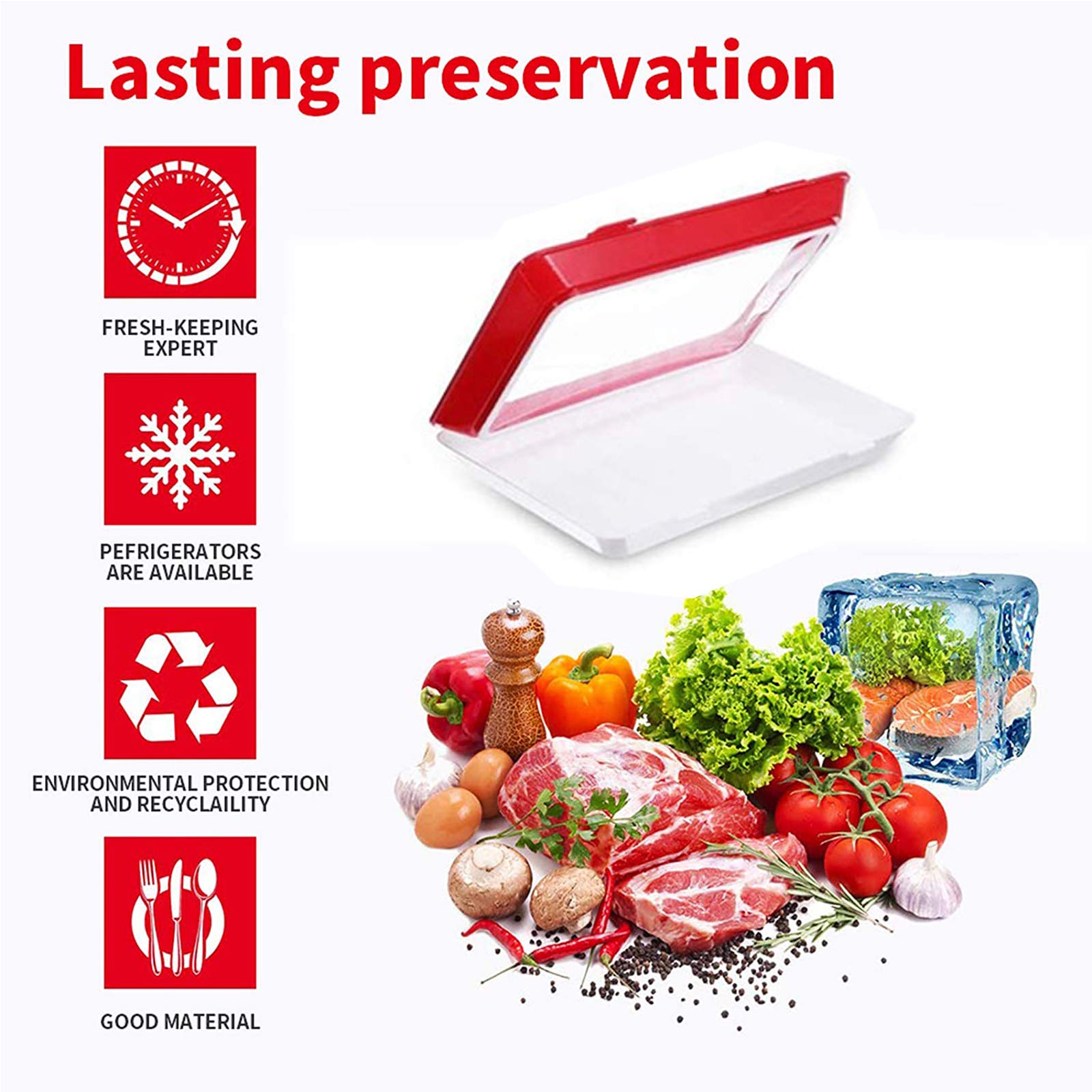 Food Plastic Preservation Tray, Stackable Food Tray Reusable Creative fresh tray storage for Food Preservation (4 Pack)