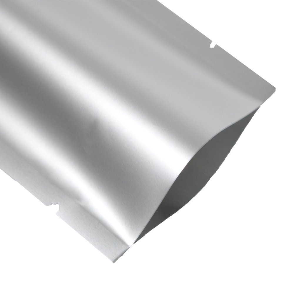 100x Silver/Silver/Silver Long Flat Open Top Bags with Oval Window 6x20cm (2.3x7.8")