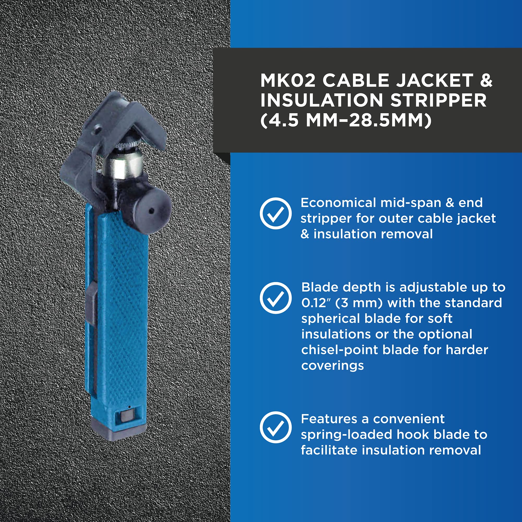 Miller MK02 Cable Jacket and Insulation Stripper for Professional Technicians, Electricians, and Installers, 4.2 Ounces
