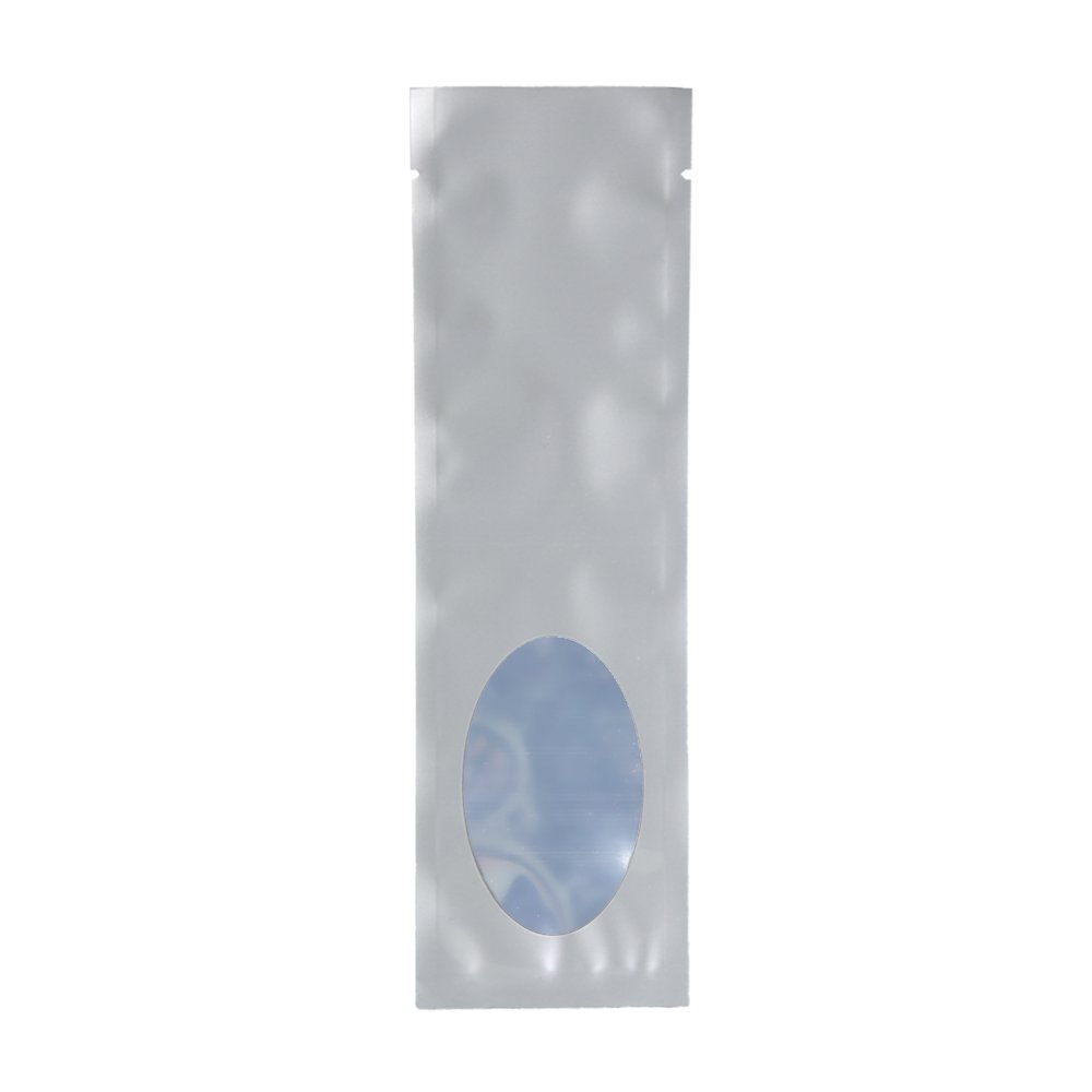 100x Silver/Silver/Silver Long Flat Open Top Bags with Oval Window 6x20cm (2.3x7.8")