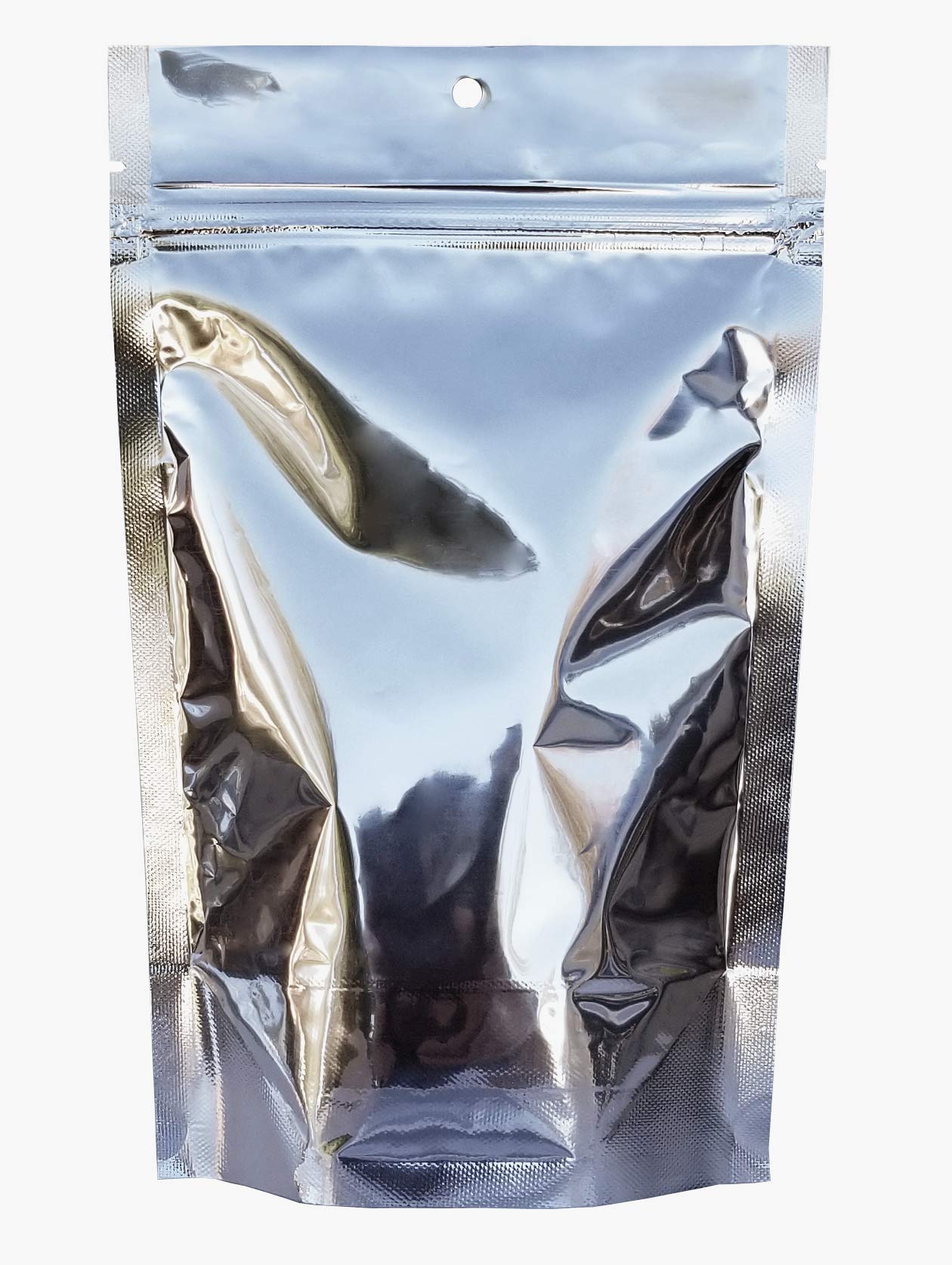 PackFreshUSA: Silver Metalized Stand Up Pouch Bags - Professional Flexible Packaging - Resealable - Seal-Top - Heat-Sealable - Hang Hole - Tear Notch - Large 6 x 9.5 x 3.5 in. - 100 Pack