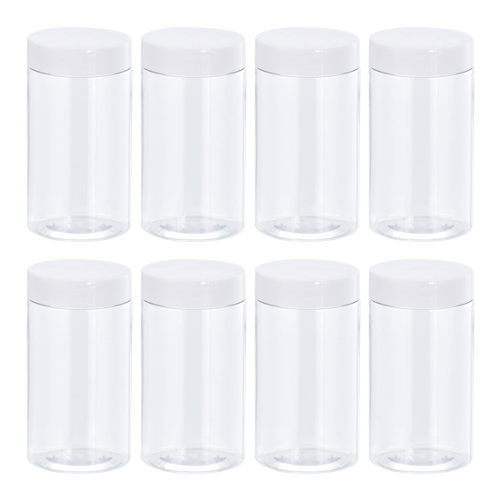 uxcell Round Plastic Jars with White Screw Top Lid, 8oz/ 250ml Wide-mouth Clear Empty Containers for Storage, Organizing, 10Pcs