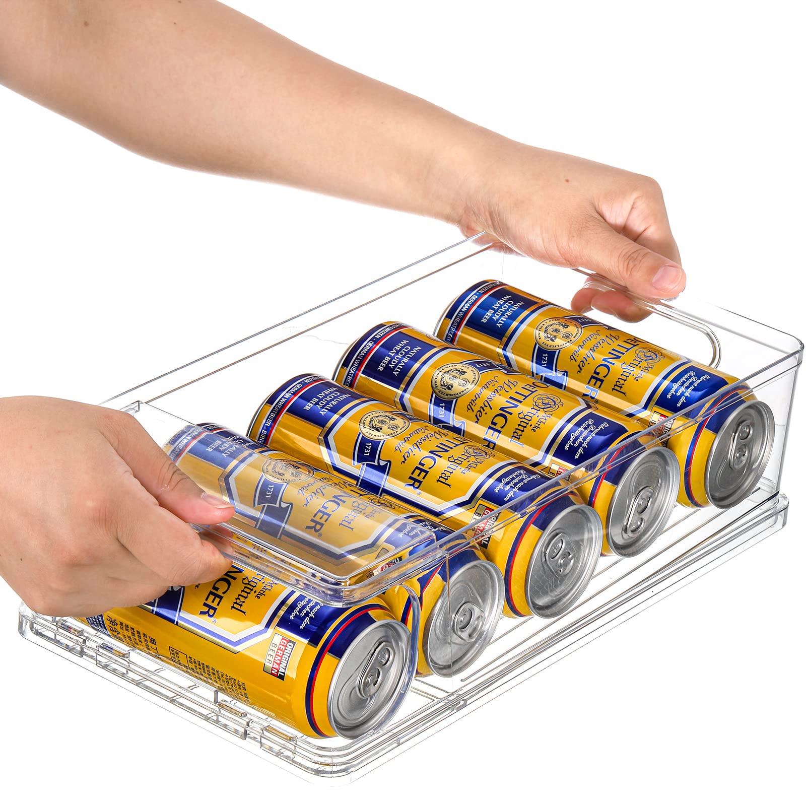 Jucoan 2 Pack Skinny Can Organizer for Refrigerator, Stackable 2-Layer Automatic Rolling Skinny Tall Cans Dispenser Soda Can Holder Storage Bin for Fridge, Kitchen Pantry, Countertops, Cabinets