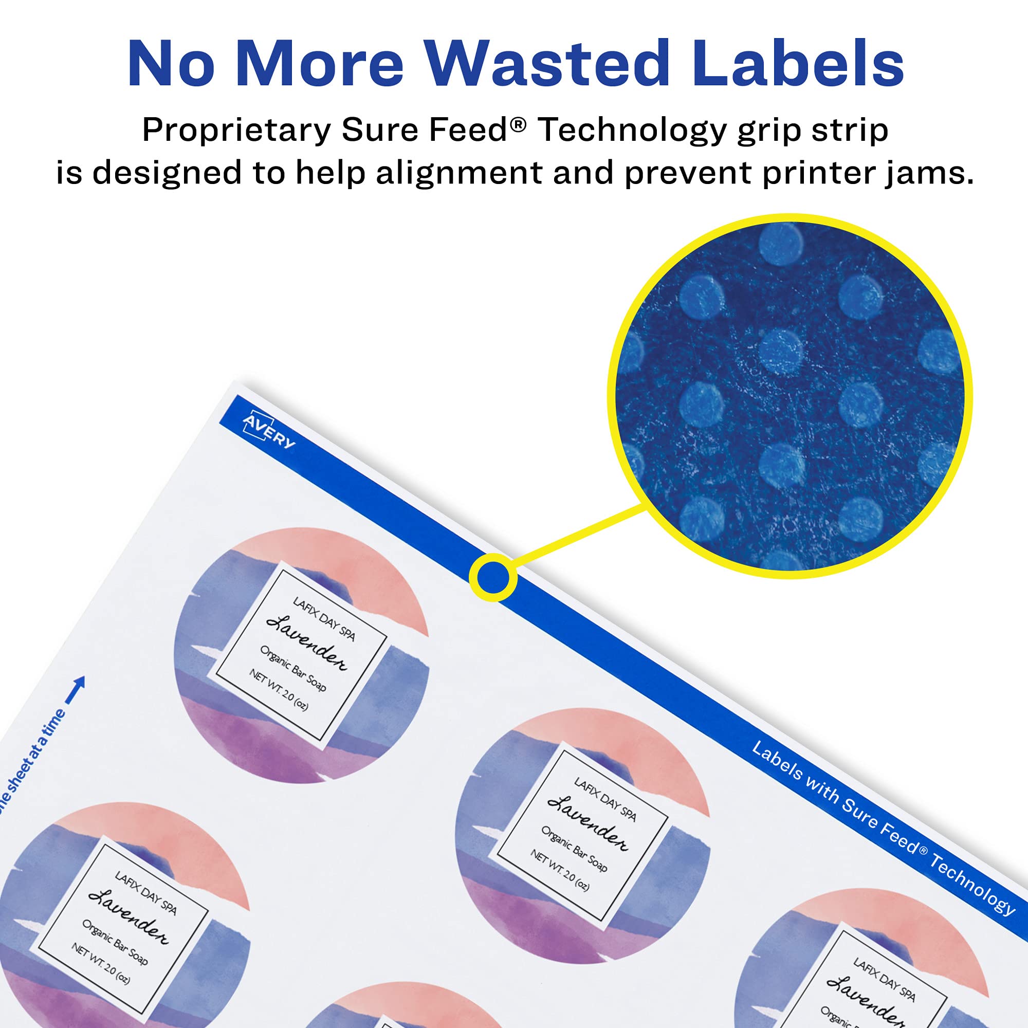 Avery Matte White Round Labels with Sure Feed, 1" diameter, 1,200 Matte White Printable Labels