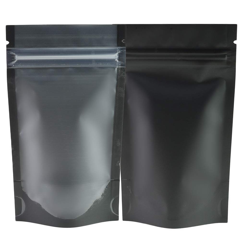 QQ Studio Pack of 100 Translucent Front Matte Black Poly Plastic Resealable Bags (3.3oz (5" x 7"), Stand-Up Pouch)