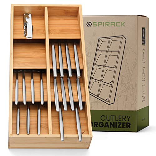 Spirack Silverware Organizer-Utensil Organizer for Kitchen Drawers, silverware tray for drawer for Flatware & Utensil Storage with Anti-Slip Pads and Deep Compartments - Cutlery Organizer