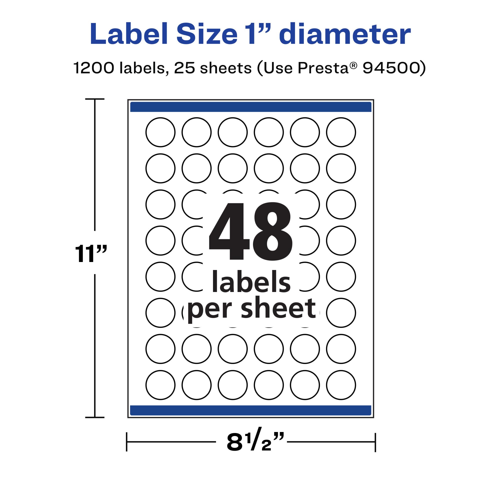 Avery Matte White Round Labels with Sure Feed, 1" diameter, 1,200 Matte White Printable Labels