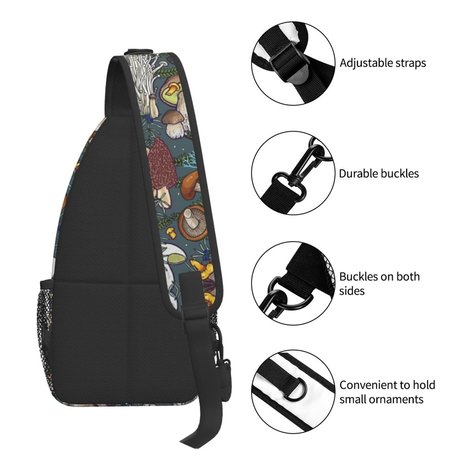 Mushroom Sling Backpack Sling Bag Travel Crossbody bag Triangle Chest Daypack Purse Hiking Shoulder Bag For Men Women Teen Gym Casual Climbing Runners Cycling