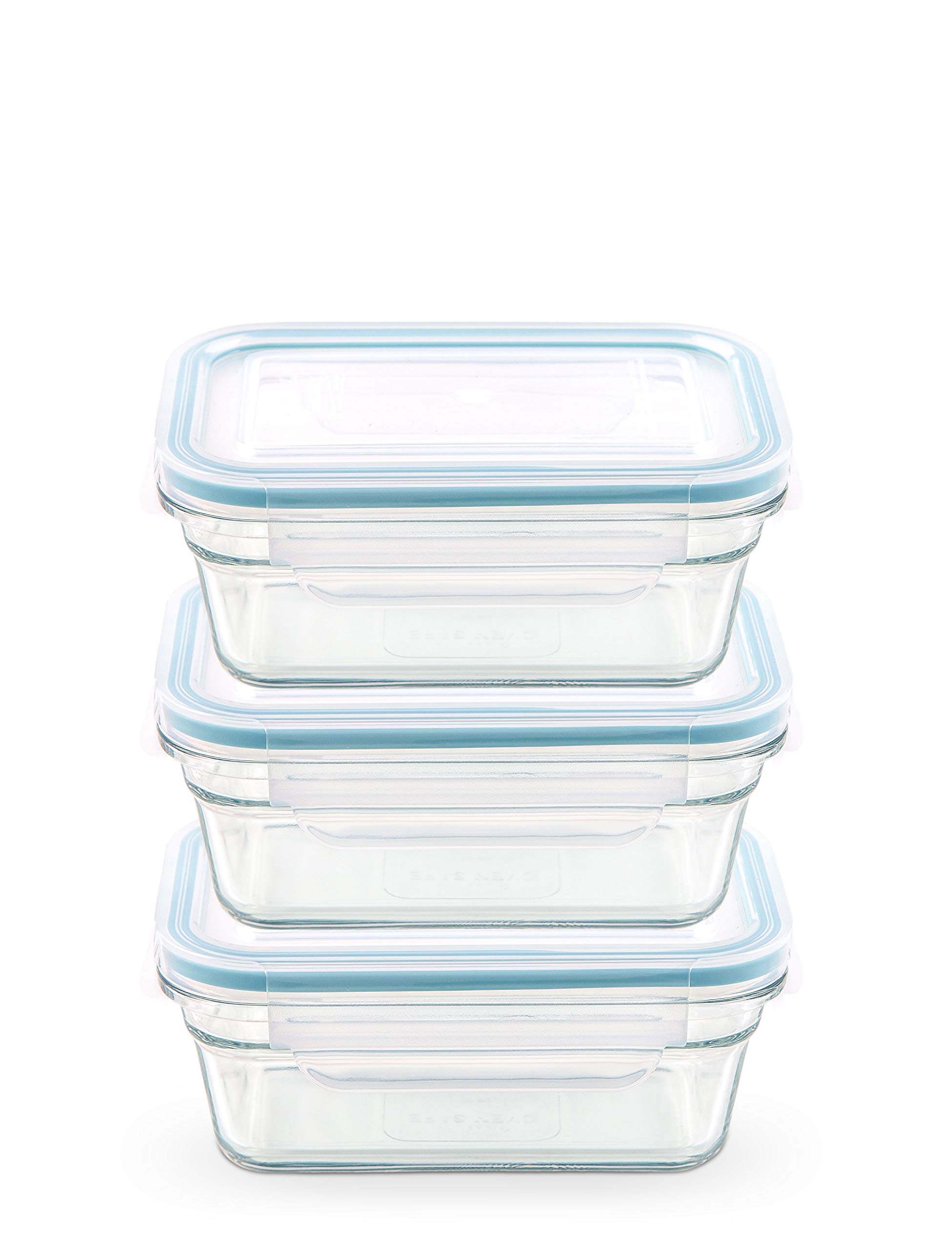 Snaplock Lid Tempered Glasslock Storage Rectangular Container Airtight 3 Container Set Anti Spill Microwave & Oven Safe 1.6cups/378ml