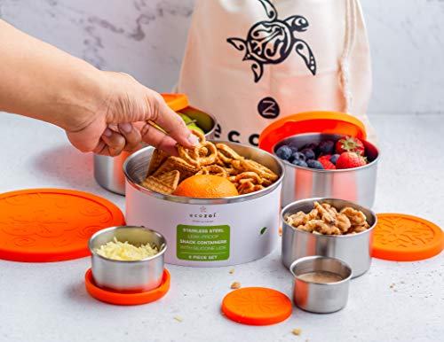 ecozoi Stainless Steel Food Storage Containers with Lids. 6 Pack Nesting, Stackable, Bento Box Set. BPA Free, Dishwasher Safe, Spillproof Metal Meal Prep Bowls for Lunch, Salad, Hot Food