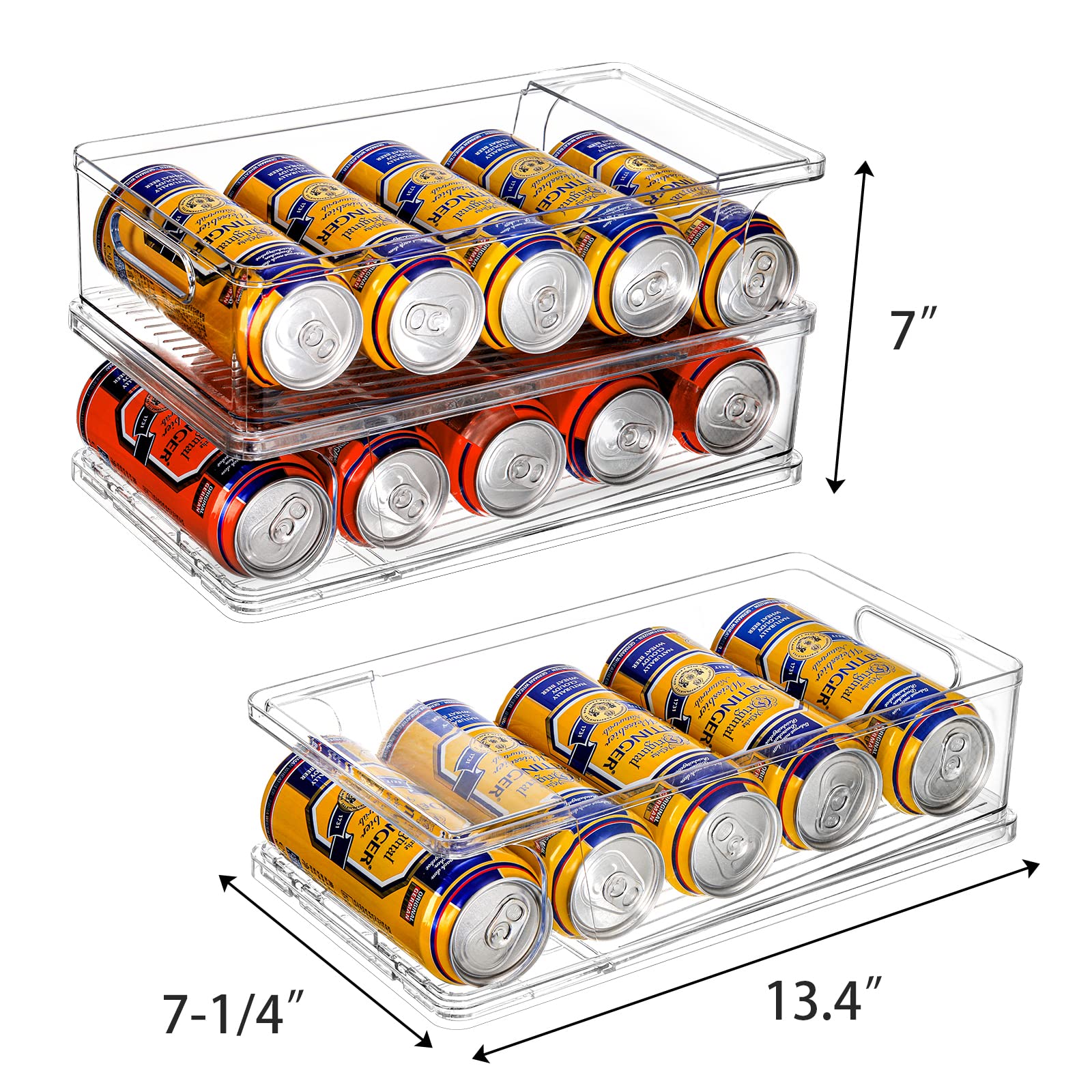 Jucoan 2 Pack Skinny Can Organizer for Refrigerator, Stackable 2-Layer Automatic Rolling Skinny Tall Cans Dispenser Soda Can Holder Storage Bin for Fridge, Kitchen Pantry, Countertops, Cabinets