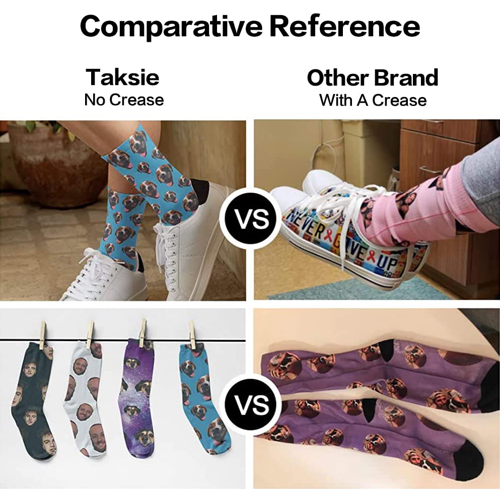 Taksie Custom Face Socks with Picture, Personalized Socks with Photo Customized Unisex Funny Crew Sock Gifts for Men Women