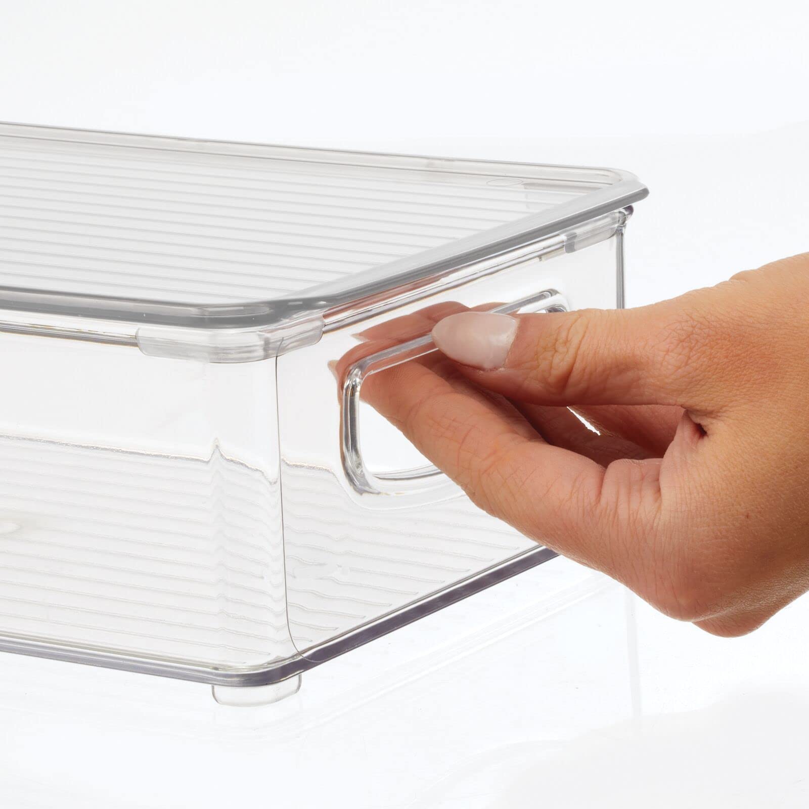 mDesign Plastic Pantry Storage Box Container with Lid and Built-In Handles - Organization for Flour, Cereal, Pasta, Rice, or Food in Kitchen Cupboard, Ligne Collection, 6 Pack, Clear/Clear