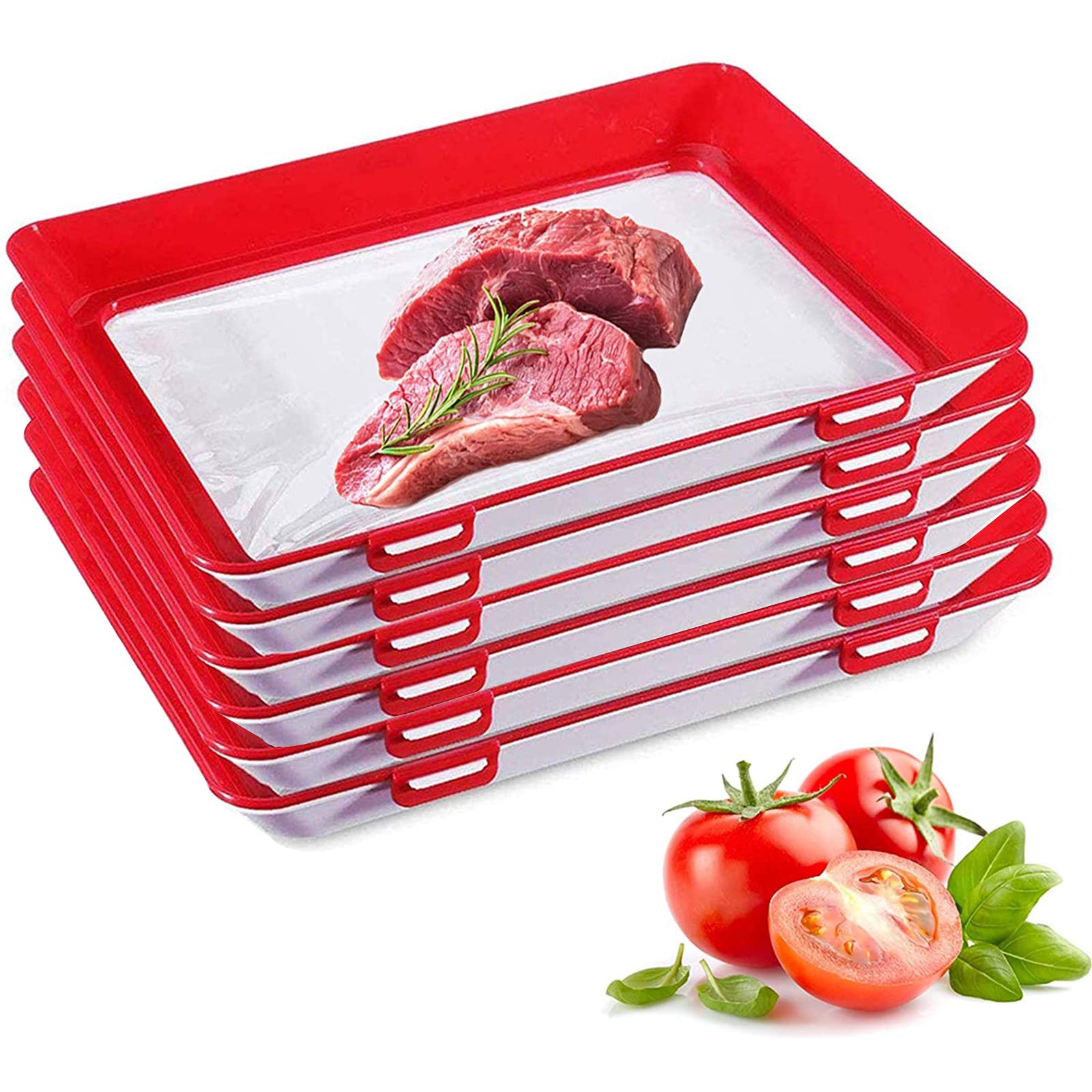 Food Plastic Preservation Tray, Stackable Food Tray Reusable Creative fresh tray food storage for Food Preservation (6 Pack)