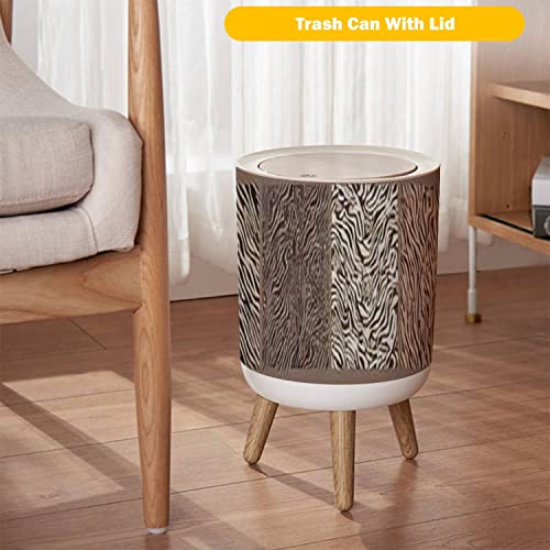 Small Trash Can with Lid Trendy Abstract Wavy Backgrounds Seamless Striped Patterns Diagonal Wood Legs Press Cover Garbage Bin Round Waste Bin Wastebasket for Kitchen Bathroom Office 7L/1.8 Gallon