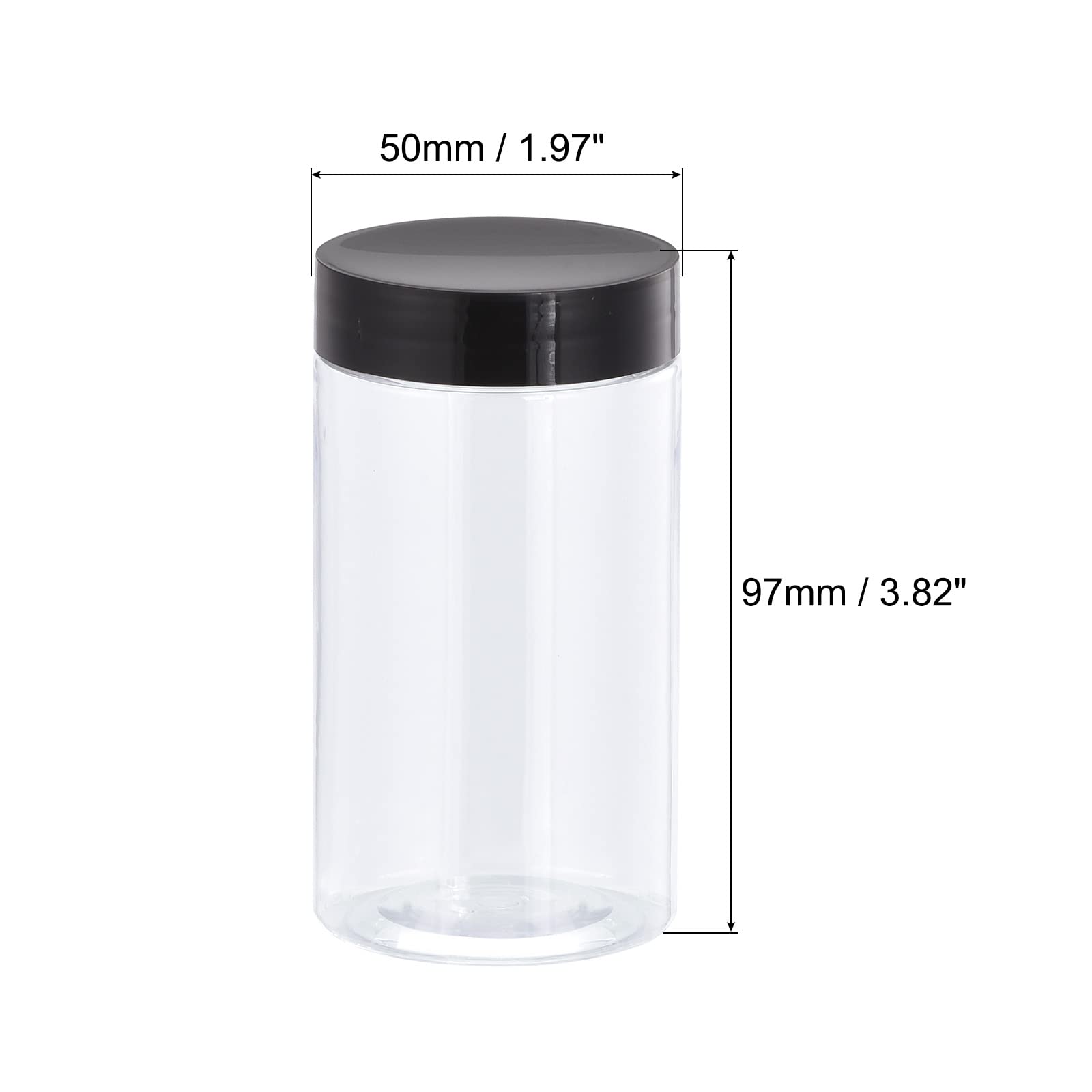 uxcell Round Plastic Jars with Black Screw Top Lid, 5oz/ 150ml Wide-mouth Clear Empty Containers for Storage, Organizing, 8Pcs