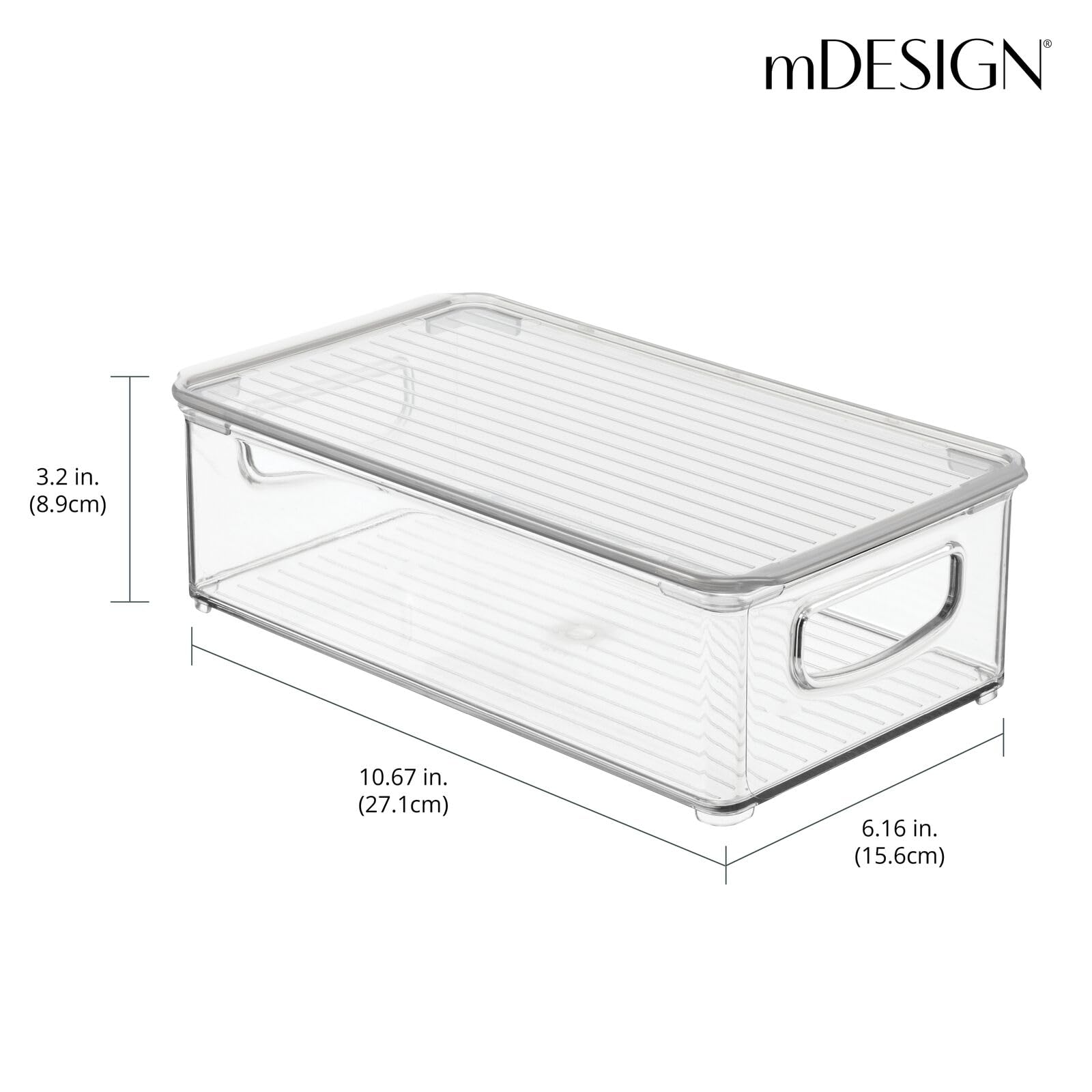 mDesign Plastic Pantry Storage Box Container with Lid and Built-In Handles - Organization for Flour, Cereal, Pasta, Rice, or Food in Kitchen Cupboard, Ligne Collection, 6 Pack, Clear/Clear