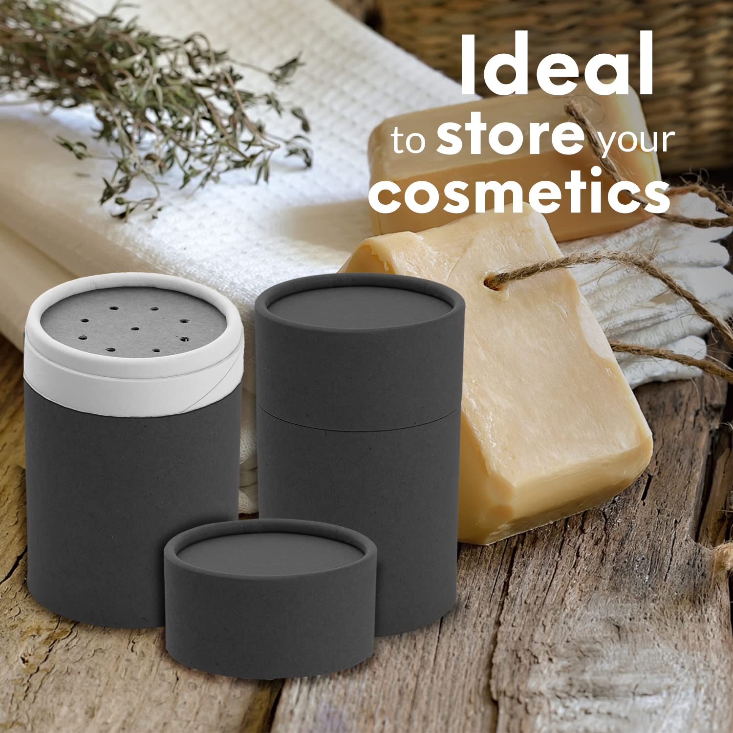 UTILE Powder Shaker Paperboard Cardboard 2 Oz Kraft Cylinder Tube with Lid β Empty Paper Sifter Containers for Storage Coffee Cosmetic Crafts (Black, 8 Pack)