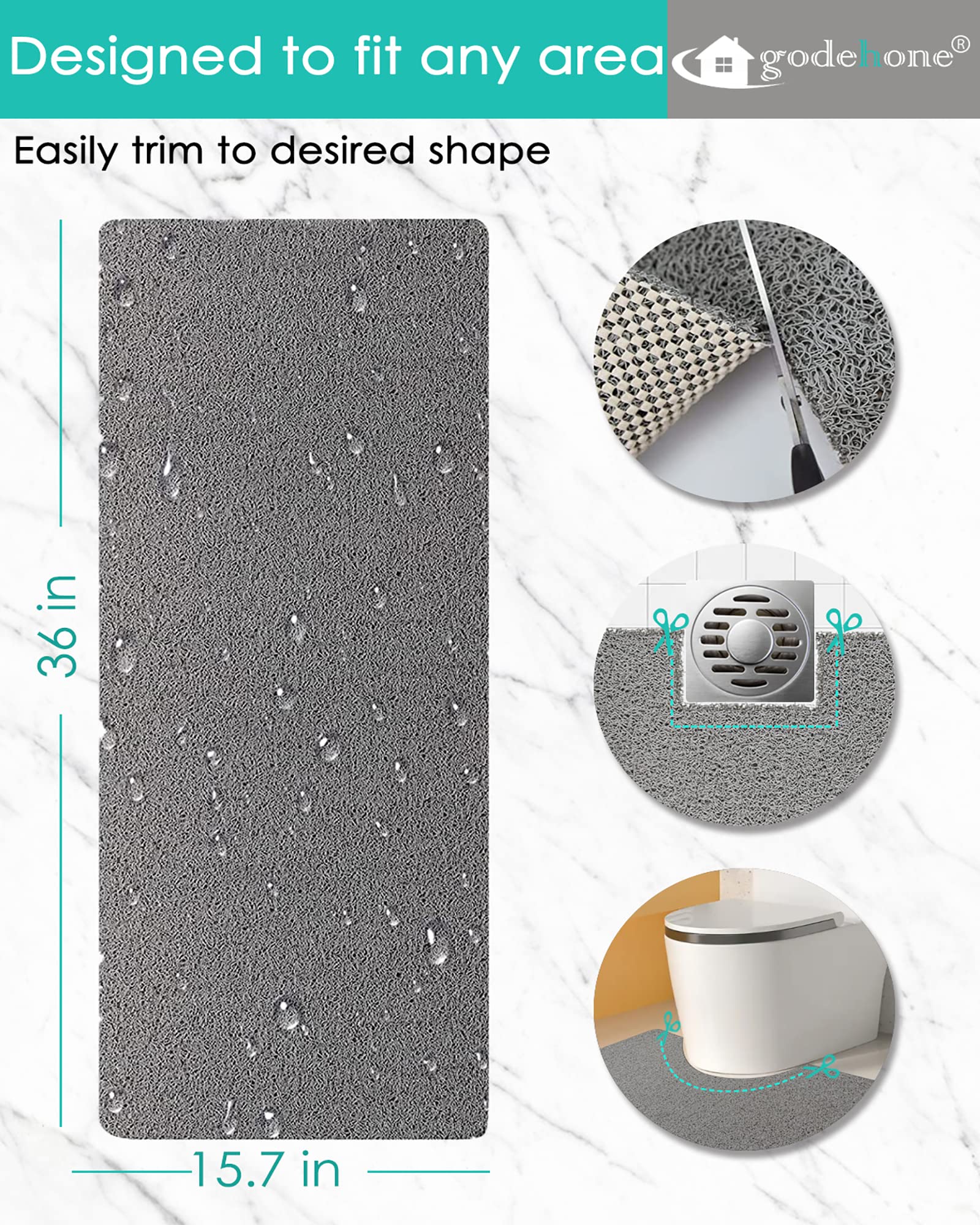 Shower Mats Non Slip Without Suction Cups, 15.7×36 Inch, Bath Mat for Textured Tub Surface, Loofah Mats for Shower and Bathroom, Quick Drying, Grey