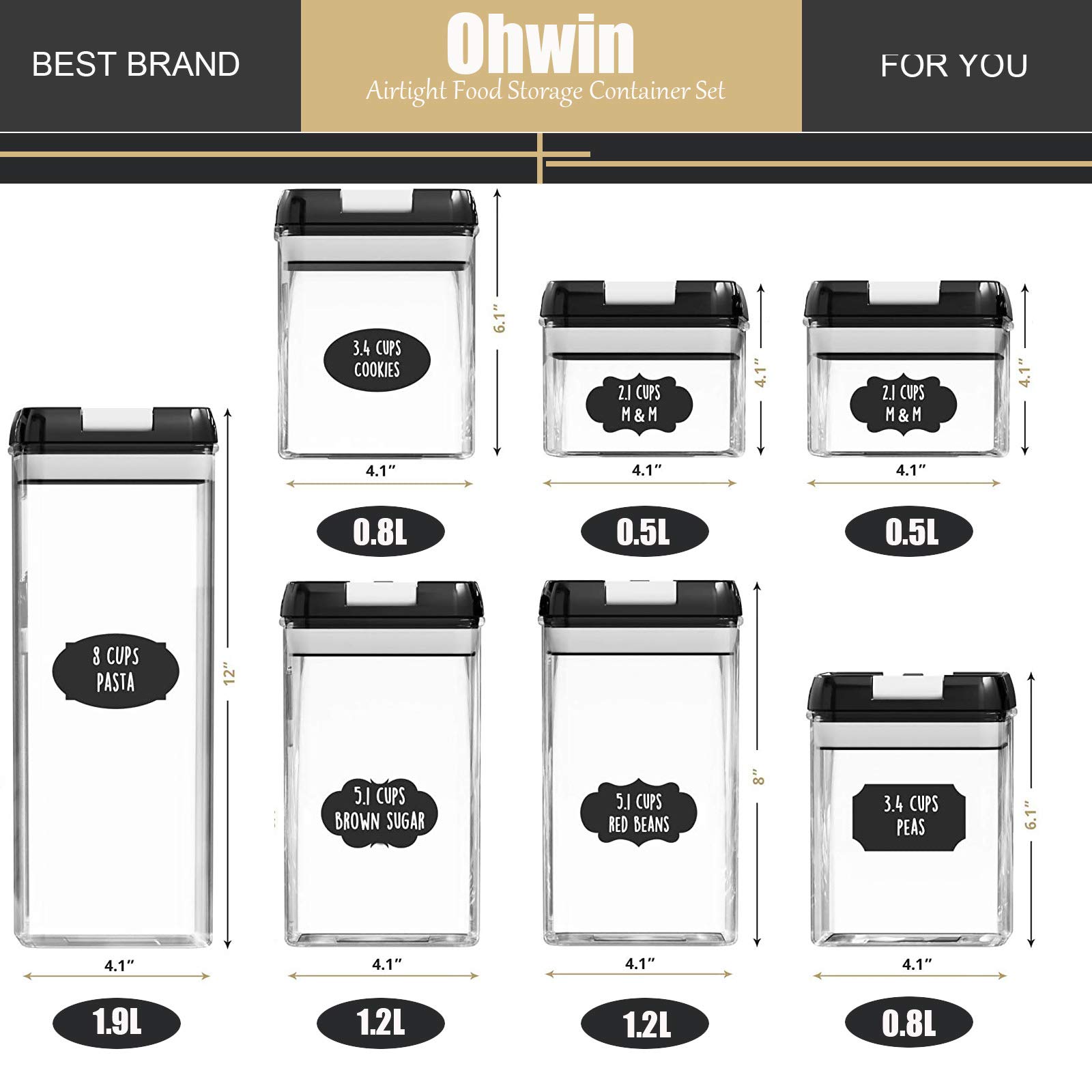 Zymise AMAHLE Ohwin 7 Pcs Airtight Food Storage Container Set - Kitchen & Pantry Organization Containers - Labels & Chalk Marker - BPA Free Clear Plastic Kitchen and Pantry Organization Containers