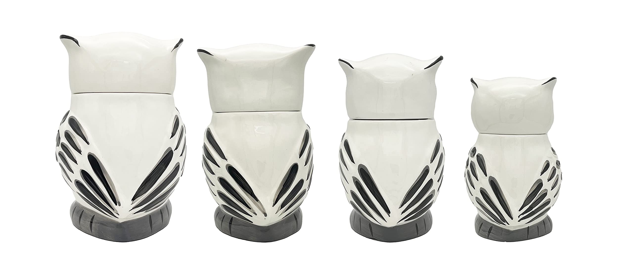 ACK Tuscany Cute Black and White Owl 4PCs Canister Set with Lid, Kitchen Storage Jar, Food Storage Container, Airtight Storage Container With Rubber Seal
