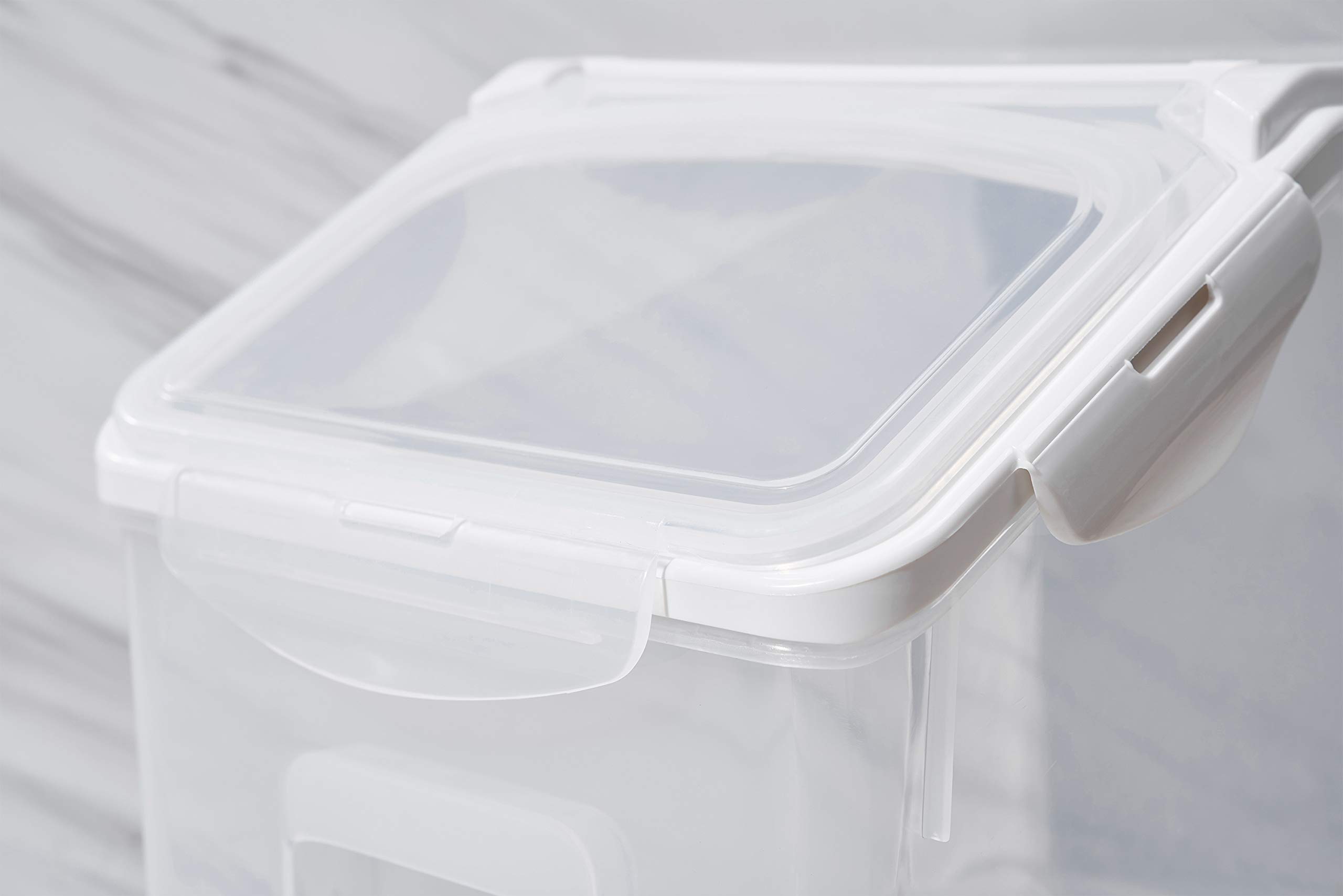 HANAMYA Food Storage Container with Measuring Cup, BPA free, 50-Cup, For Rice | Grain | Pet Food | Flour, Clear & Off White