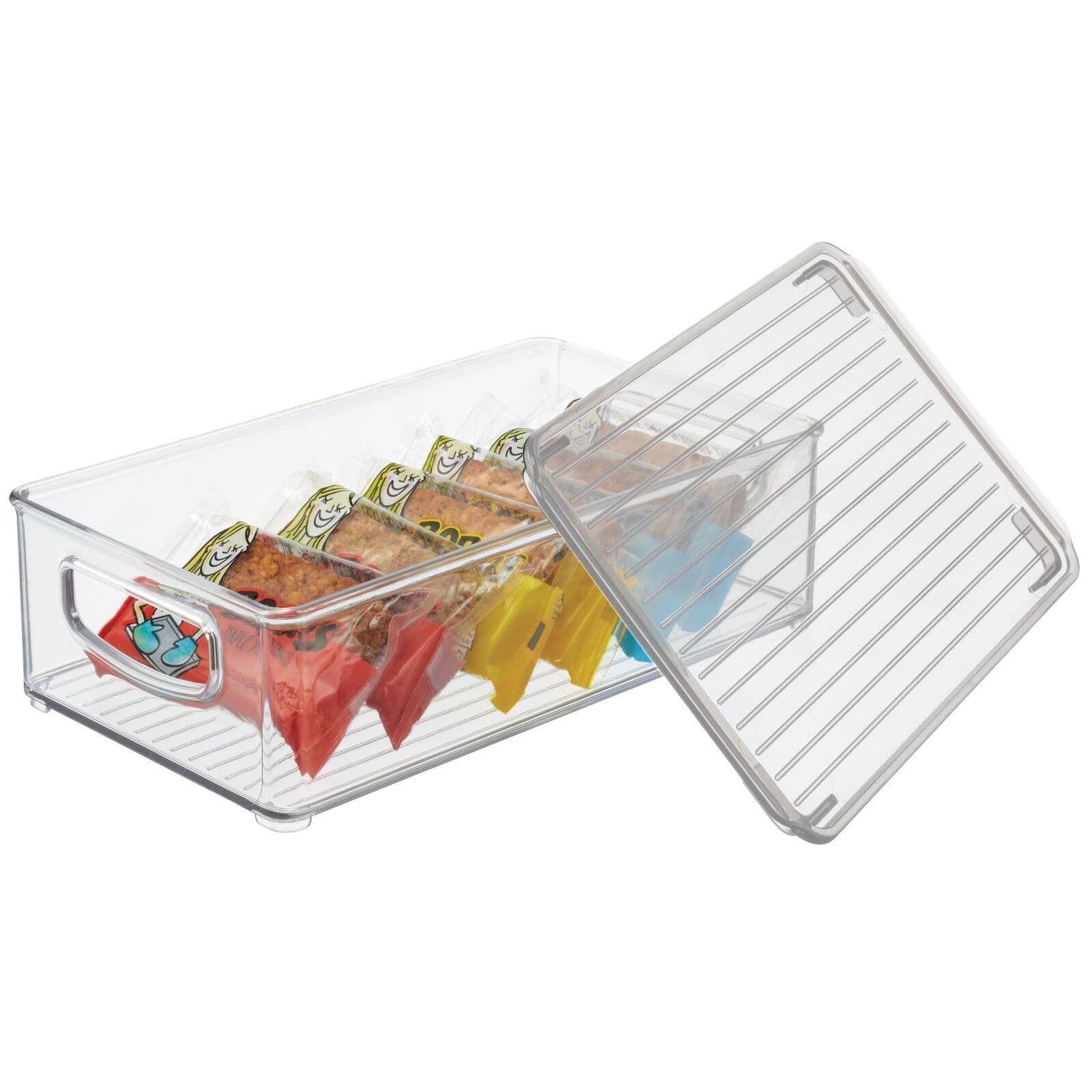 mDesign Plastic Pantry Storage Box Container with Lid and Built-In Handles - Organization for Flour, Cereal, Pasta, Rice, or Food in Kitchen Cupboard, Ligne Collection, 6 Pack, Clear/Clear