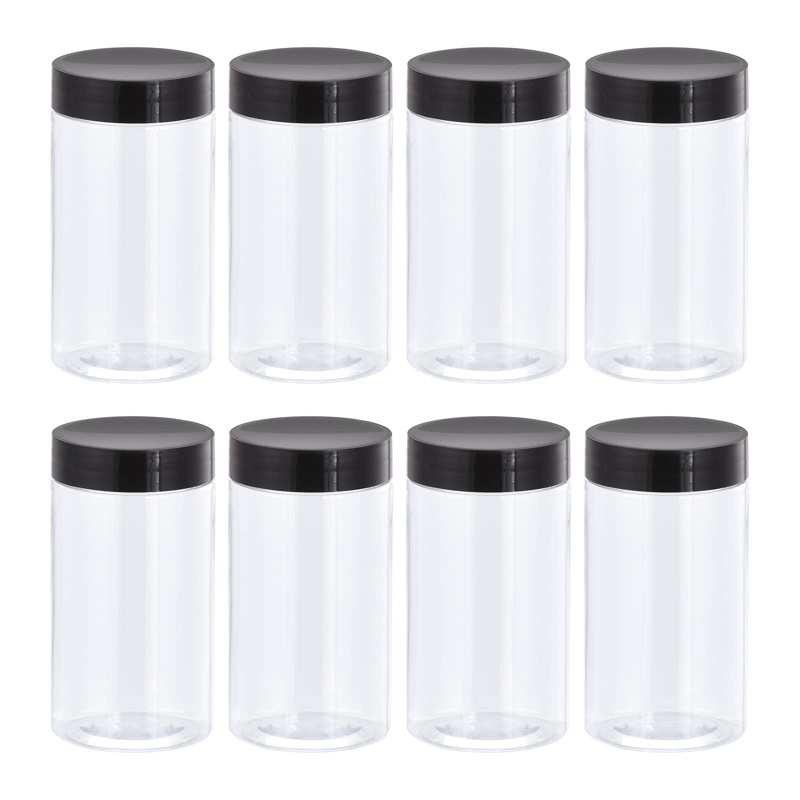 uxcell Round Plastic Jars with Black Screw Top Lid, 5oz/ 150ml Wide-mouth Clear Empty Containers for Storage, Organizing, 8Pcs