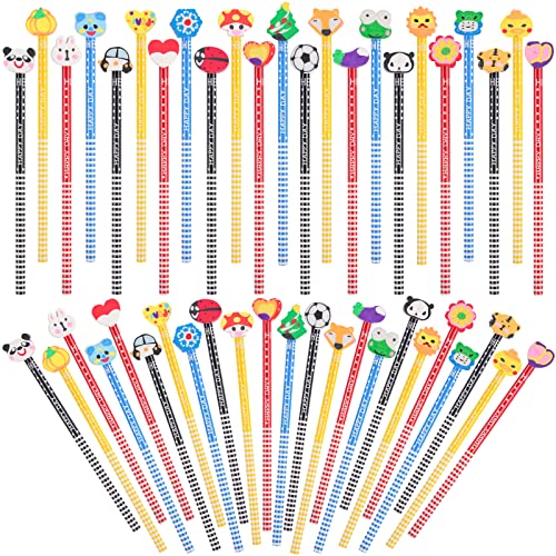 100 Pieces Assorted Colorful Cartoon Animal Pencils Wooden Pencils Novelty Cartoon Dot &Stripe Pencils With Giant Animals Eraser for Teachers Children Classrooms and Party Gifts Supplies