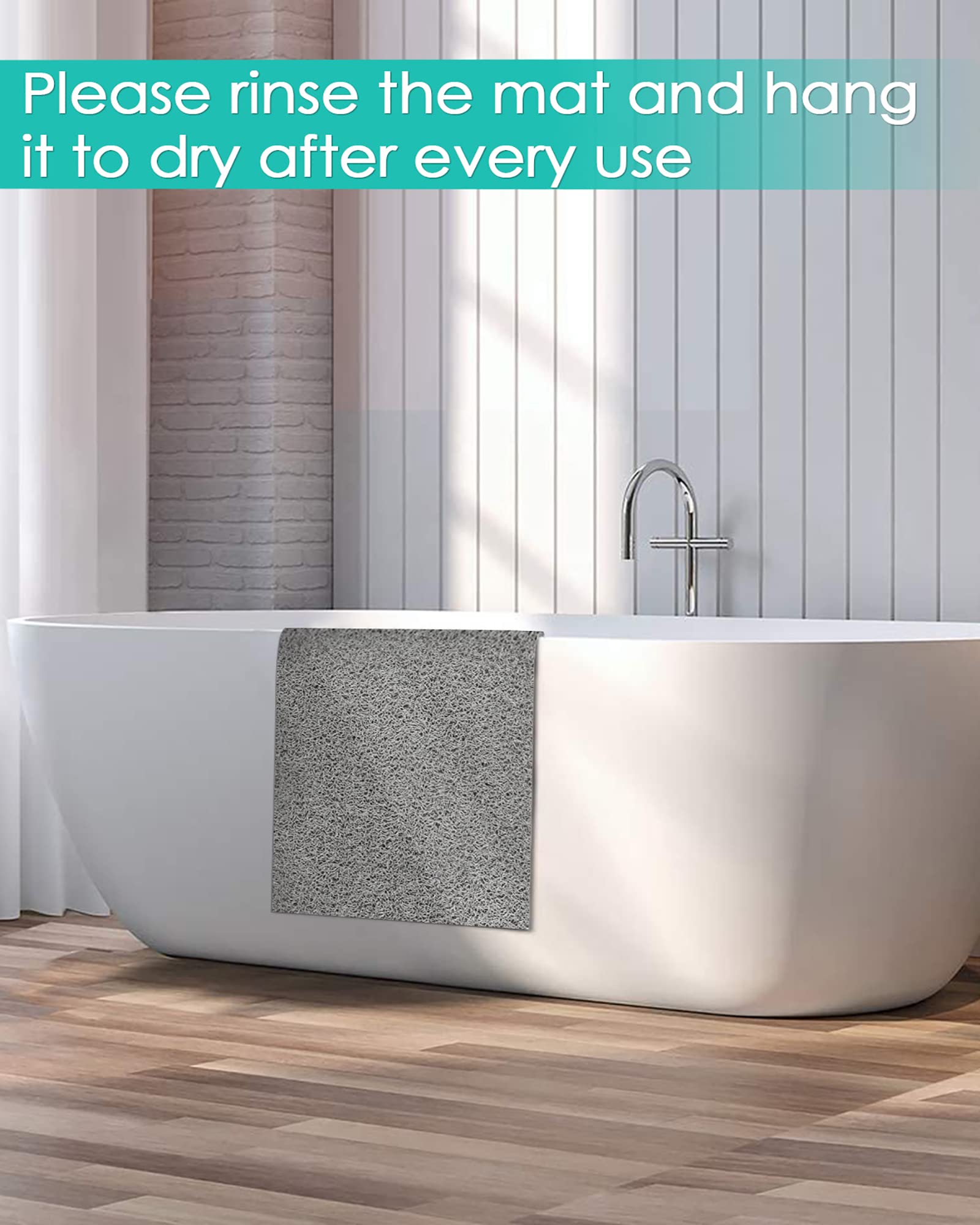 Shower Mats Non Slip Without Suction Cups, 15.7×36 Inch, Bath Mat for Textured Tub Surface, Loofah Mats for Shower and Bathroom, Quick Drying, Grey