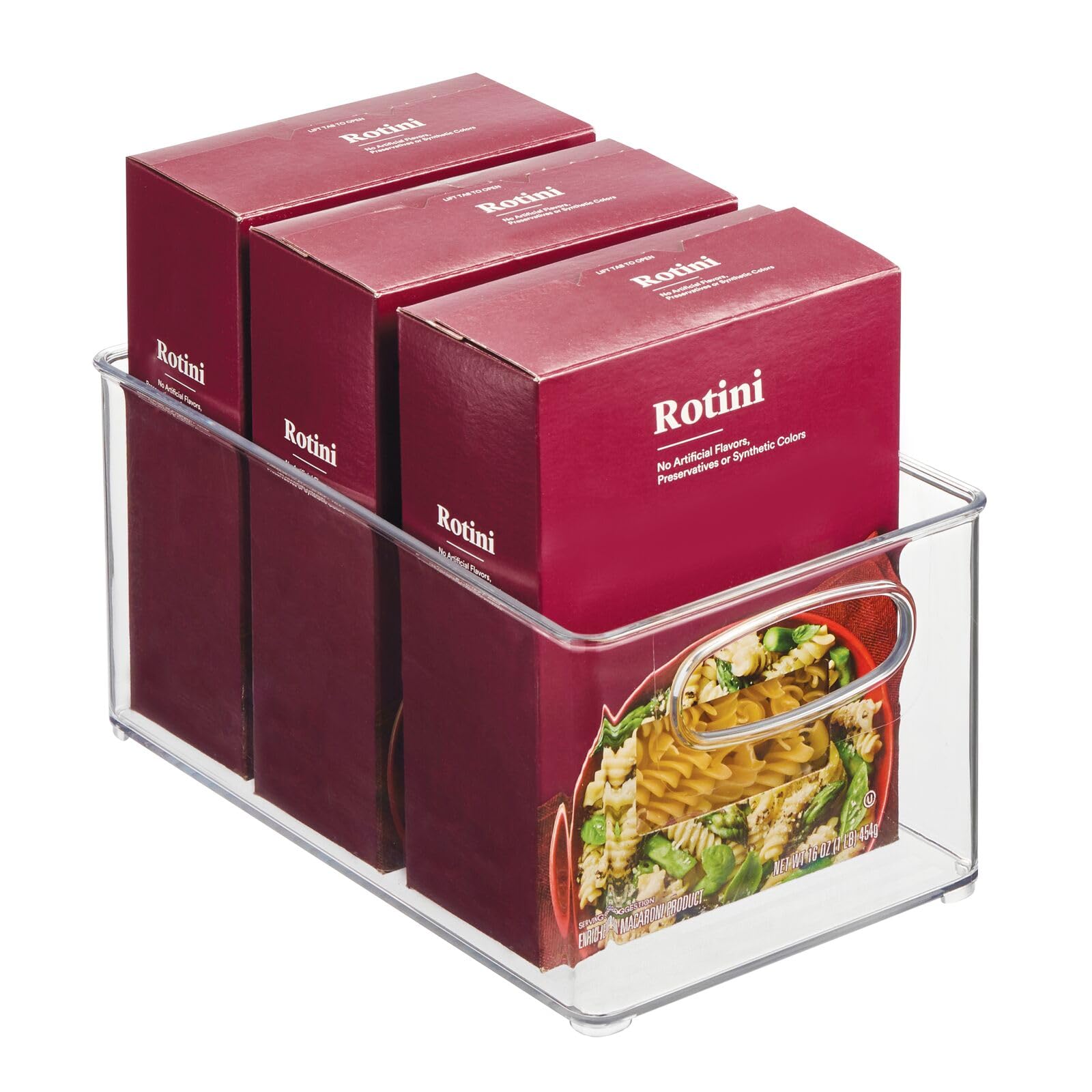 mDesign Plastic Kitchen Organizer - Storage Holder Bin with Handles for Pantry, Cupboard, Cabinet, Fridge/Freezer, Shelves, Counter - Holds Canned Food, Snacks - Ligne Collection - 6 Pack - Clear