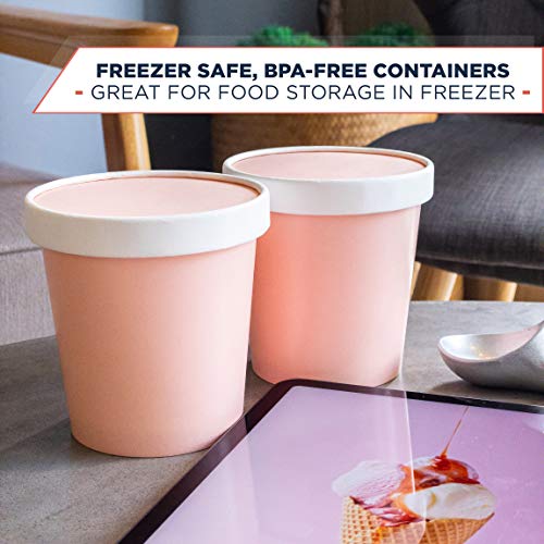 Glowcoast Ice Cream Containers with Lids - 16 oz Pint Disposable Ice Cream Storage Container for Homemade Icecream. Freezer-Safe Tub with Lid Protect Frozen Desserts Like Yoghurt (Peach, 25)