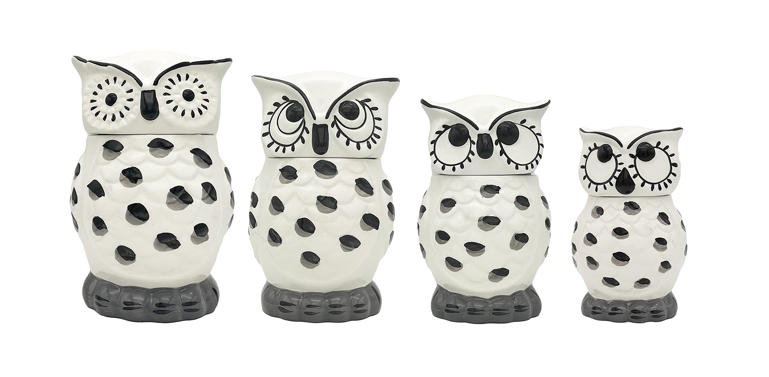 ACK Tuscany Cute Black and White Owl 4PCs Canister Set with Lid, Kitchen Storage Jar, Food Storage Container, Airtight Storage Container With Rubber Seal