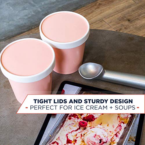 Glowcoast Ice Cream Containers with Lids - 16 oz Pint Disposable Ice Cream Storage Container for Homemade Icecream. Freezer-Safe Tub with Lid Protect Frozen Desserts Like Yoghurt (Peach, 25)
