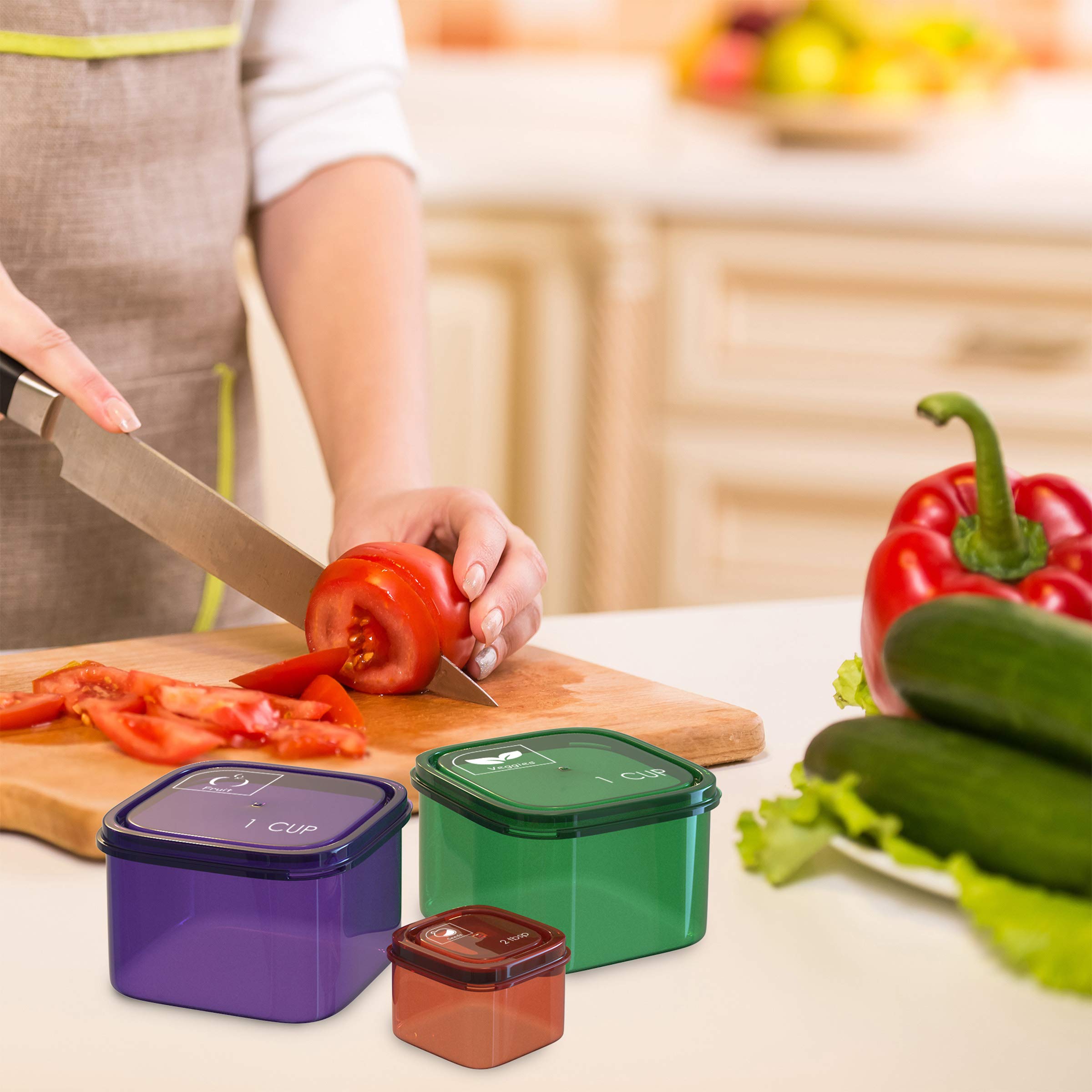 Portion Control Containers- 7 Piece Color Coded Food Storage Set for Meal Prep, Dieting BPA and DEHP Free, Microwave/Freezer Safe by Classic Cuisine