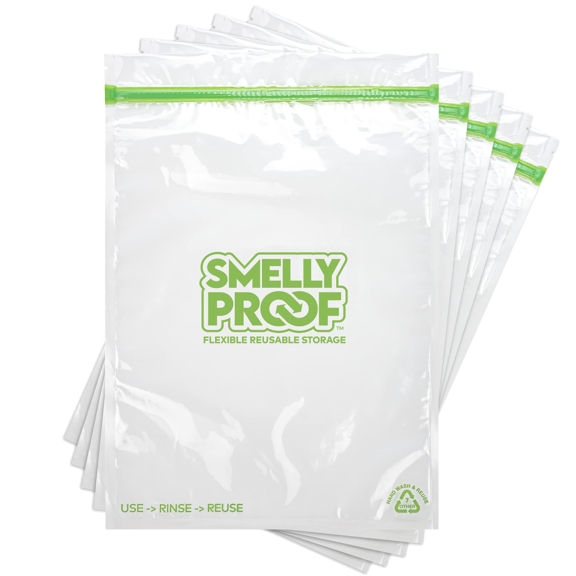 Smelly Proof Reusable Freezer Bags for Food Storage MADE IN USA, Easy Clean, Dishwasher-Safe, PEVA & BPA FREE, XXL 3-mil Thick Bags, Extra Large+ Clear FLAT 12" x 16", 2-GALLON, 5-Pack