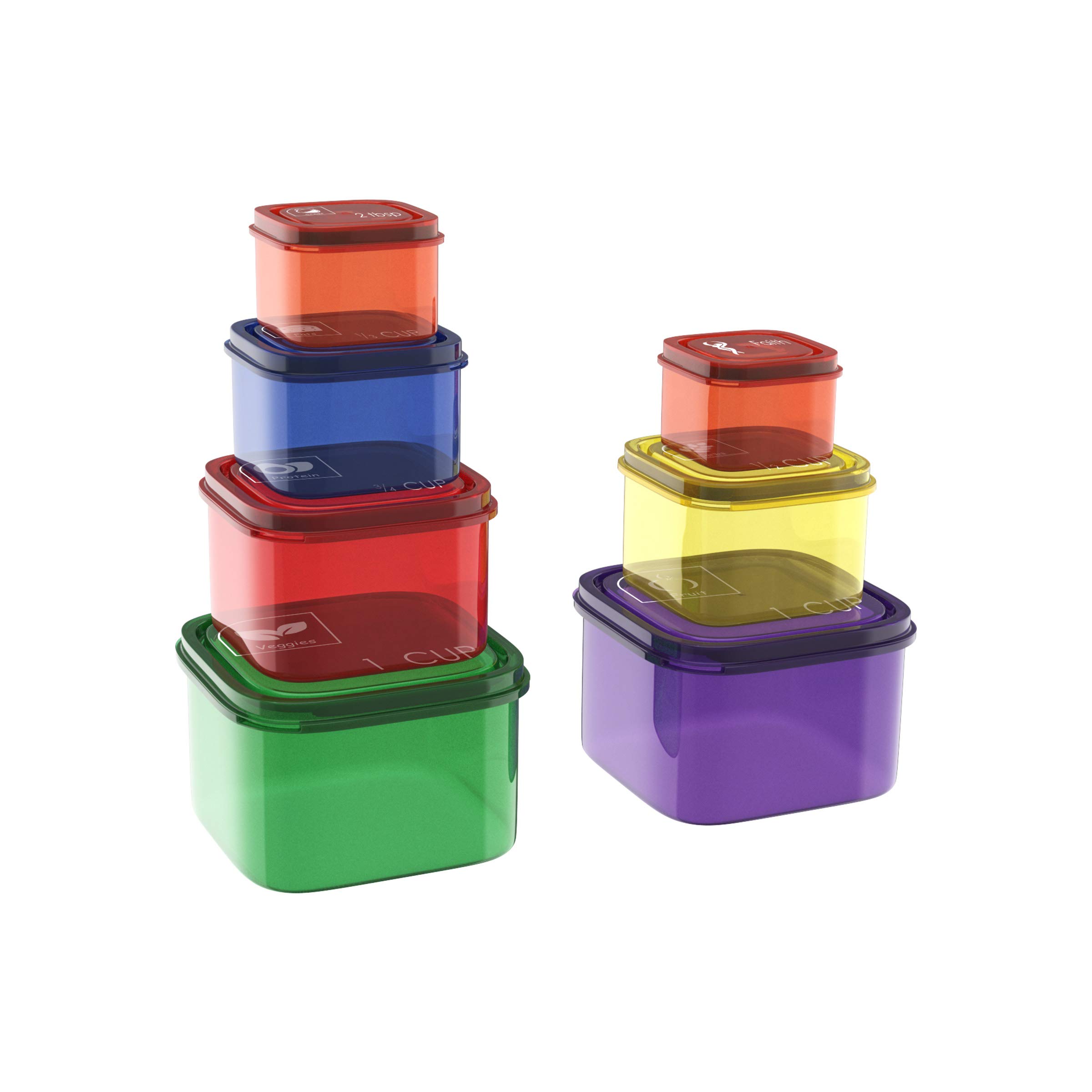 Portion Control Containers- 7 Piece Color Coded Food Storage Set for Meal Prep, Dieting BPA and DEHP Free, Microwave/Freezer Safe by Classic Cuisine