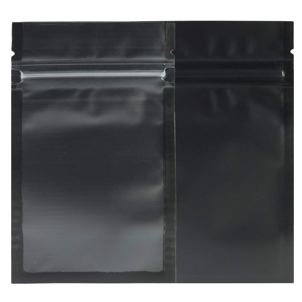 QQ Studio Pack of 100 Translucent Front Matte Black Poly Plastic Zip Top Bags (1.5oz (4" x 6"), Flat Pouch)
