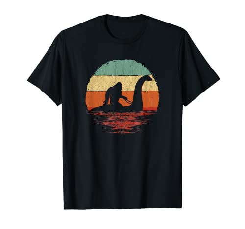 Vintage Funny Bigfoot Riding The Loch Ness Monster T-Shirt