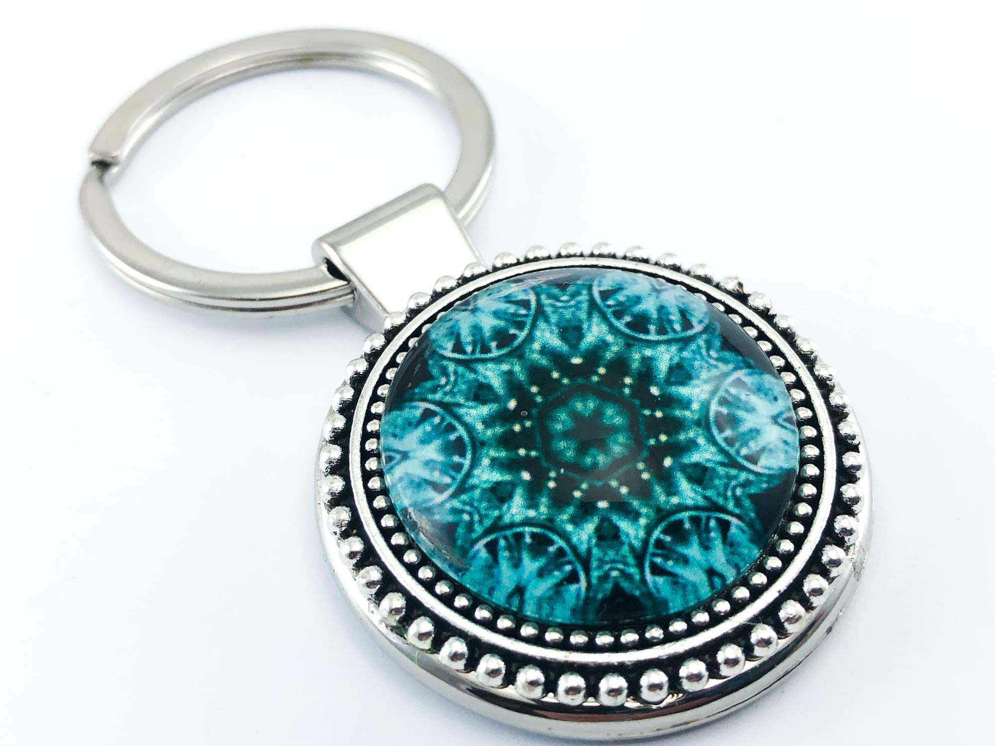 Teal Medallion Keychain for Women Handbag Charm