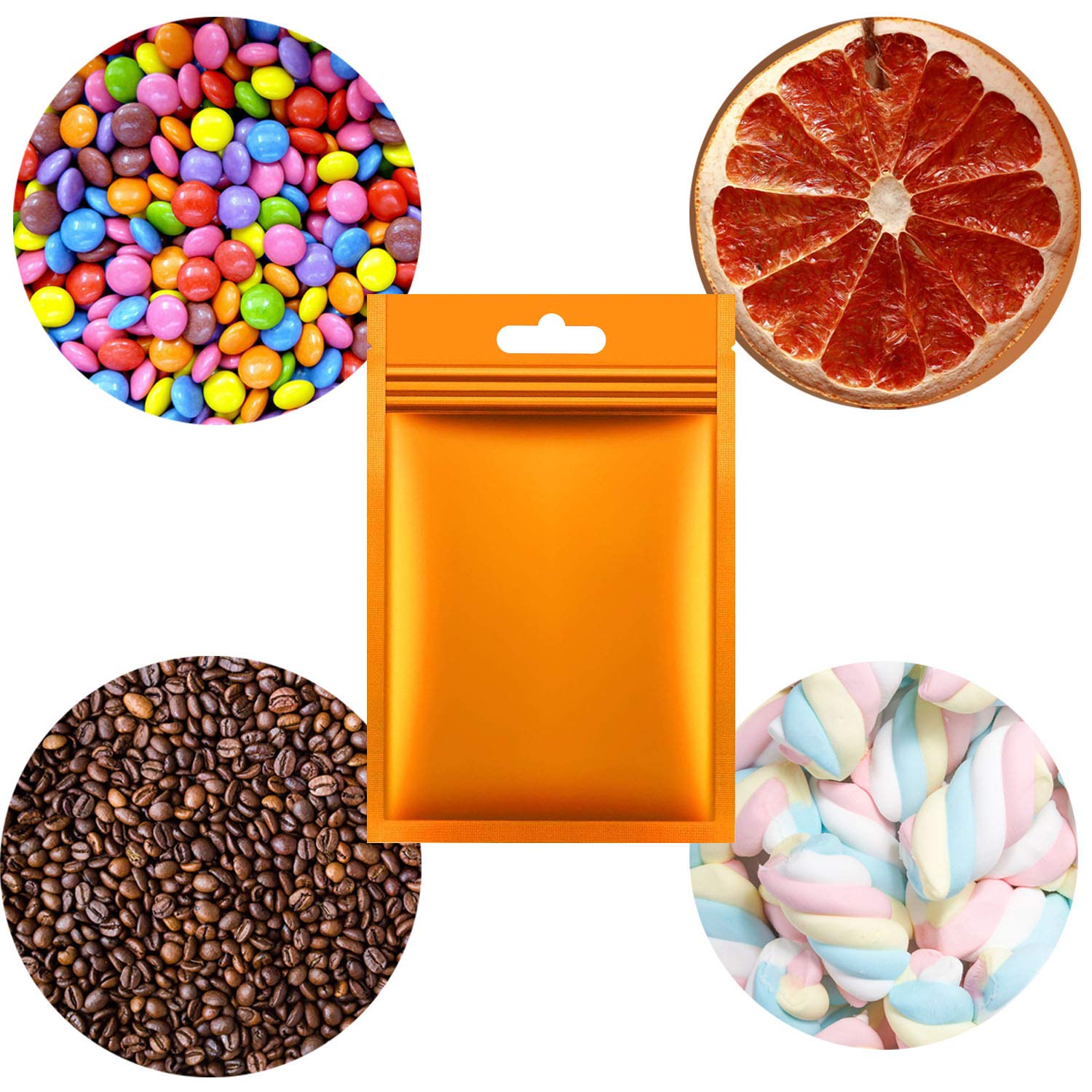 100 Pcs Orange Resealable Smell Proof Ziplock Storage Bags, Foil Pouch for Food Storage (2.7 x 3.9 inch/ 7 x 10 cm)