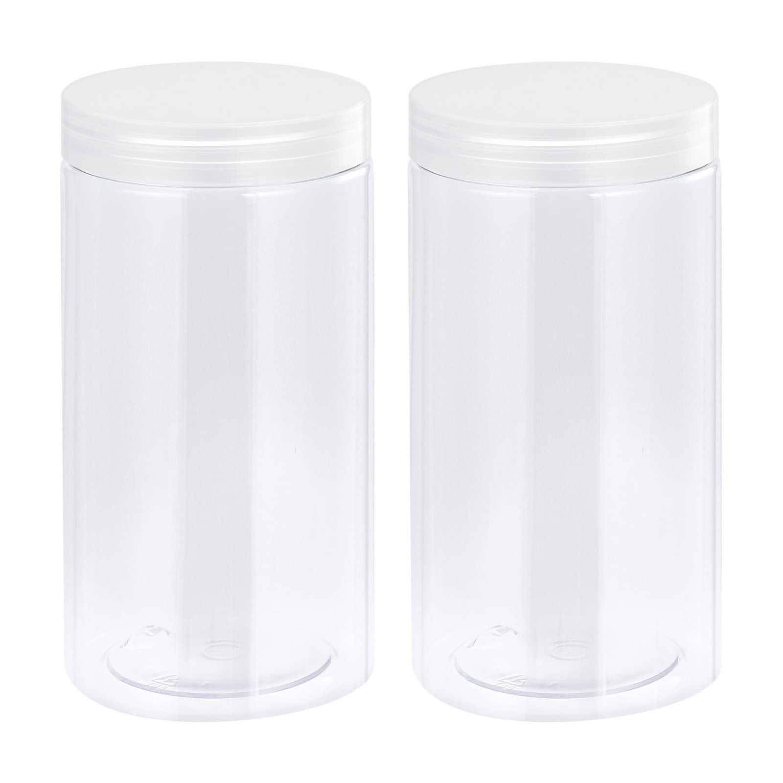 uxcell Round Plastic Jars with Transparent Screw Top Lid, 34oz/ 1000ml Wide-mouth Clear Empty Containers for Storage, Organizing, 2Pcs