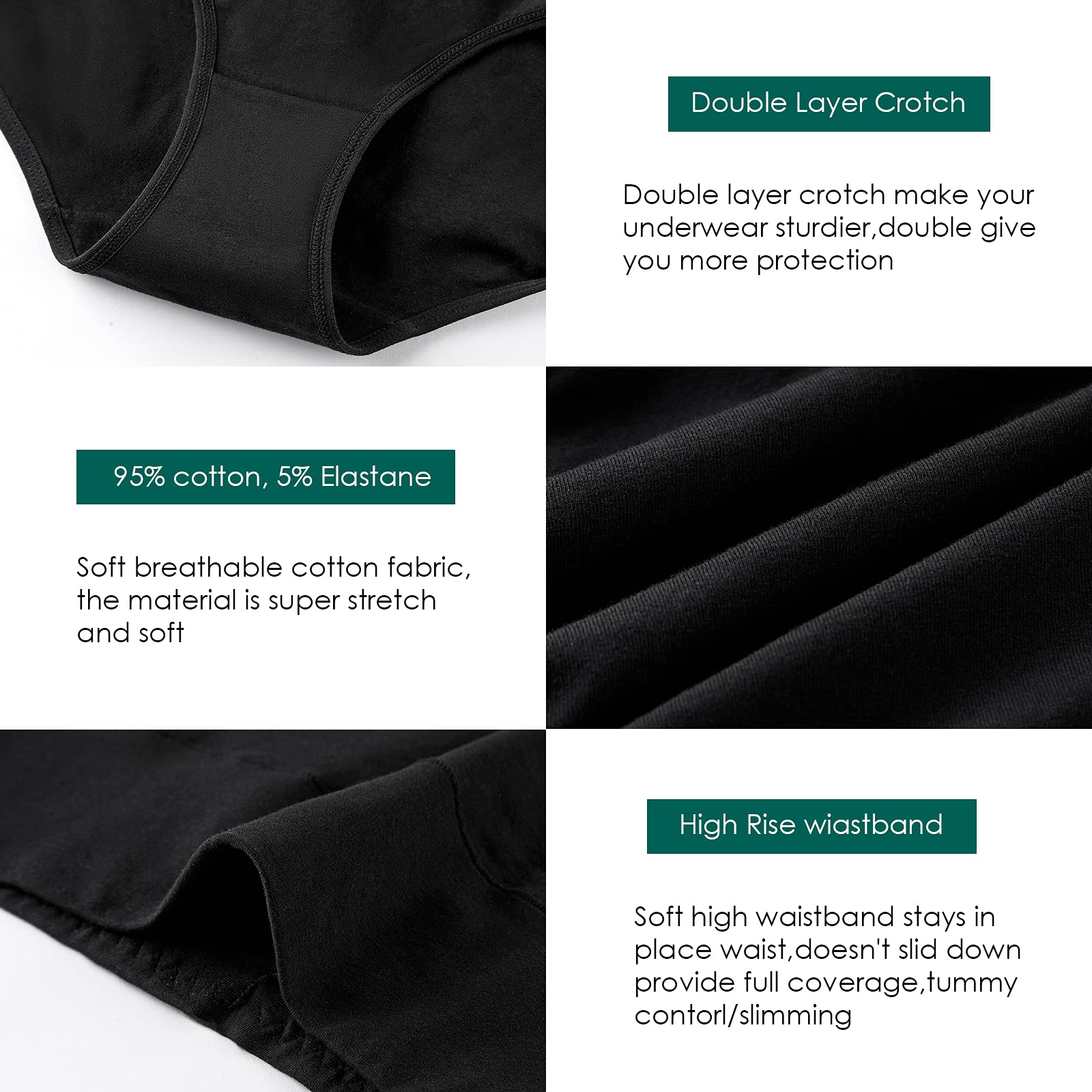 Annenmy Women's High Waist Cotton Underwear Soft Brief Panties Regular and Plus Size (X-Large, Dark Colors, 5-Pack)