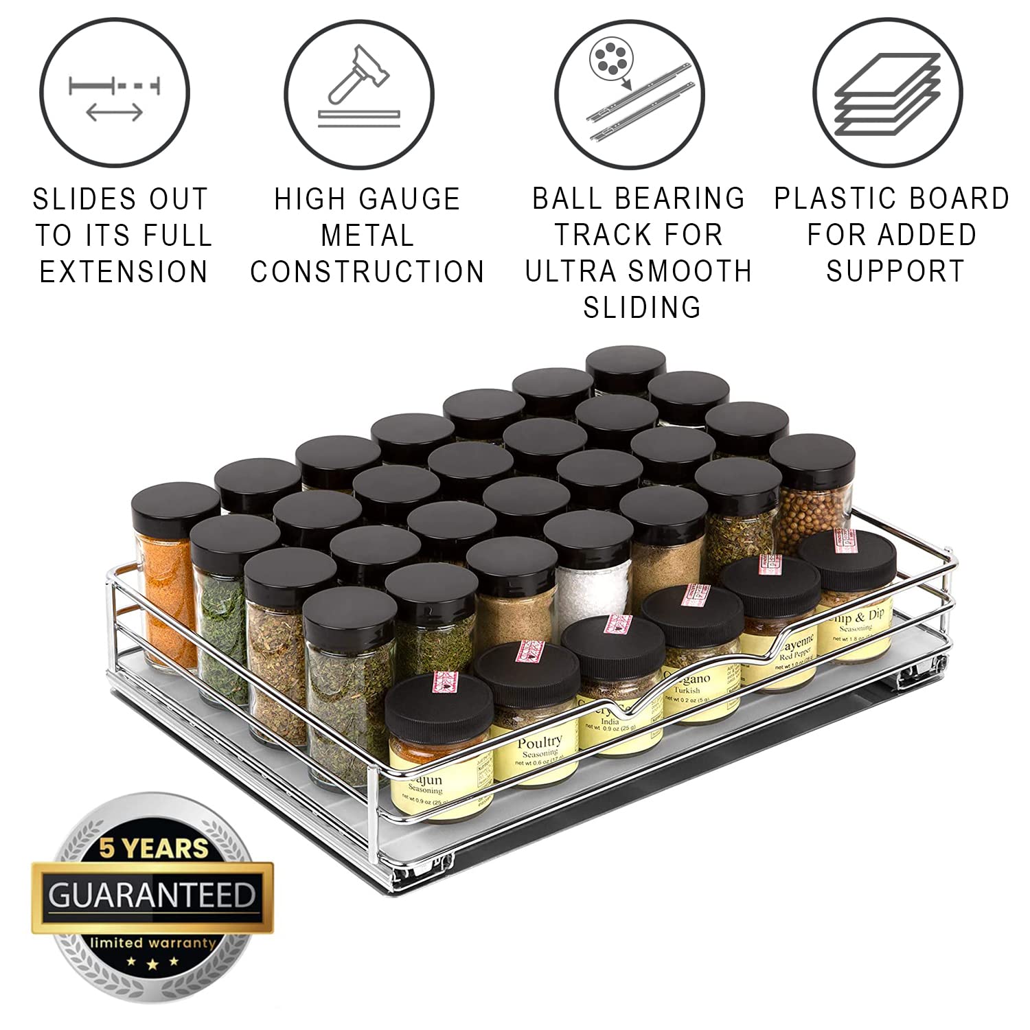 Pull Out Cabinet Organizer for Spices, Cans - Heavy Duty with Lifetime Limited Warranty- Pull Out Spice Rack- Cabinet Pull Out Shelf for Cans,Dishes, Etc, 14-3/8"Wx 10-1/2"D x 2-3/4β H, Chrome