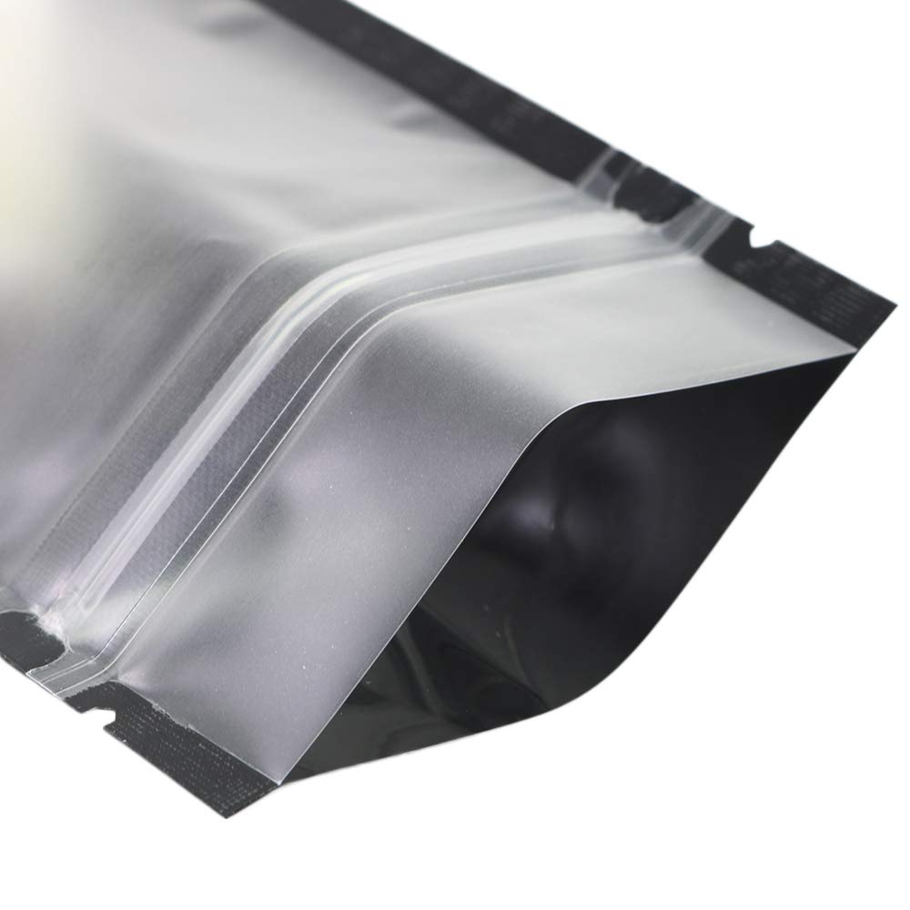QQ Studio Pack of 100 Translucent Front Matte Black Poly Plastic Zip Top Bags (0.7oz (3" x 5"), Flat Pouch)