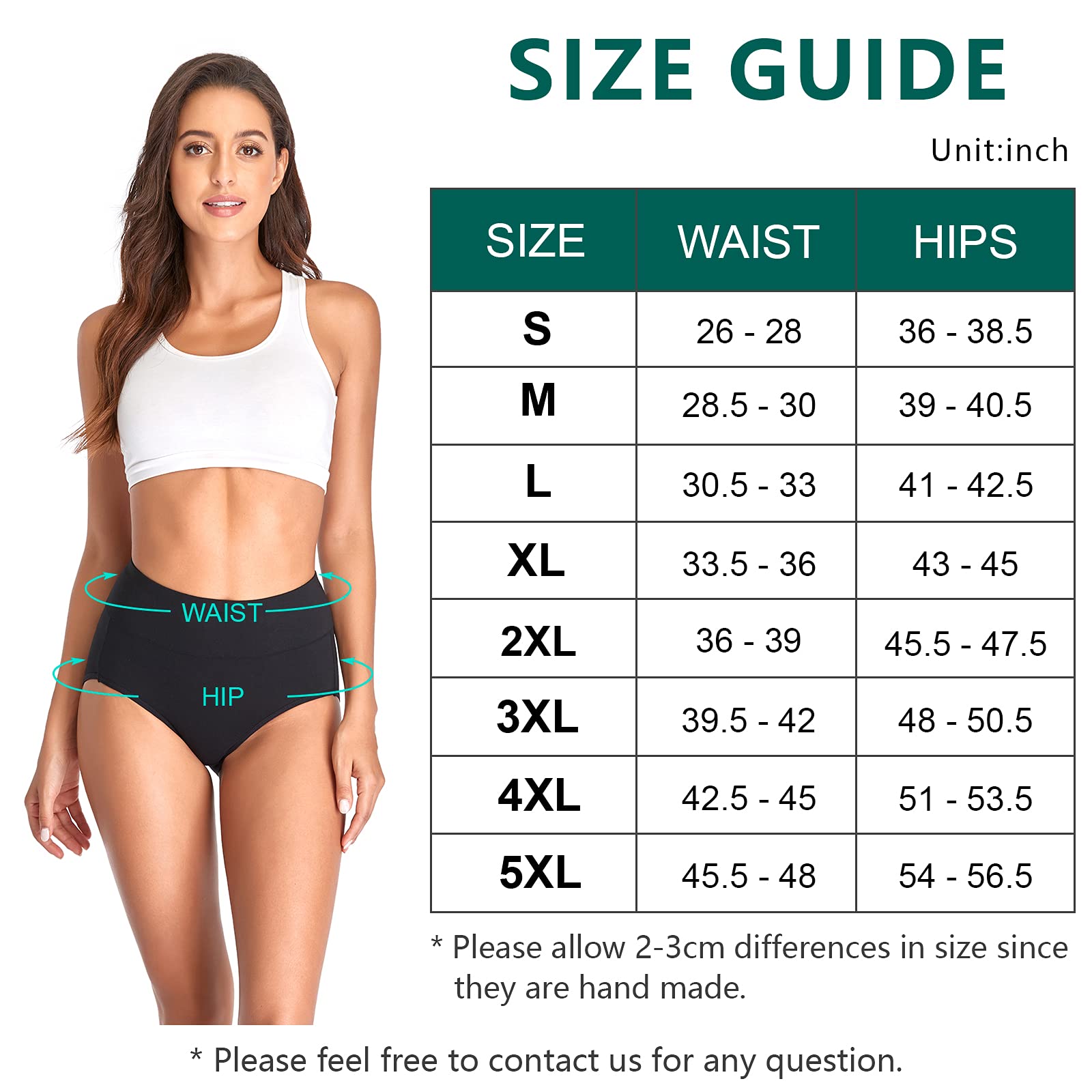 Annenmy Women's High Waist Cotton Underwear Soft Brief Panties Regular and Plus Size (X-Large, Dark Colors, 5-Pack)